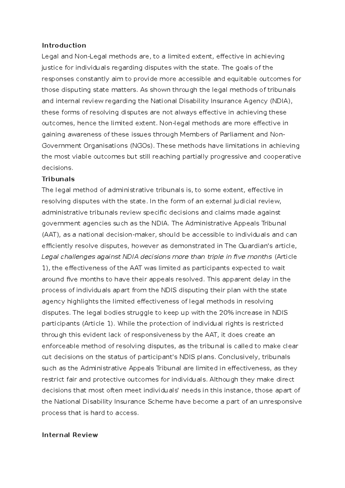 Legal Task 2 - Essay - Introduction Legal and Non-Legal methods are, to ...