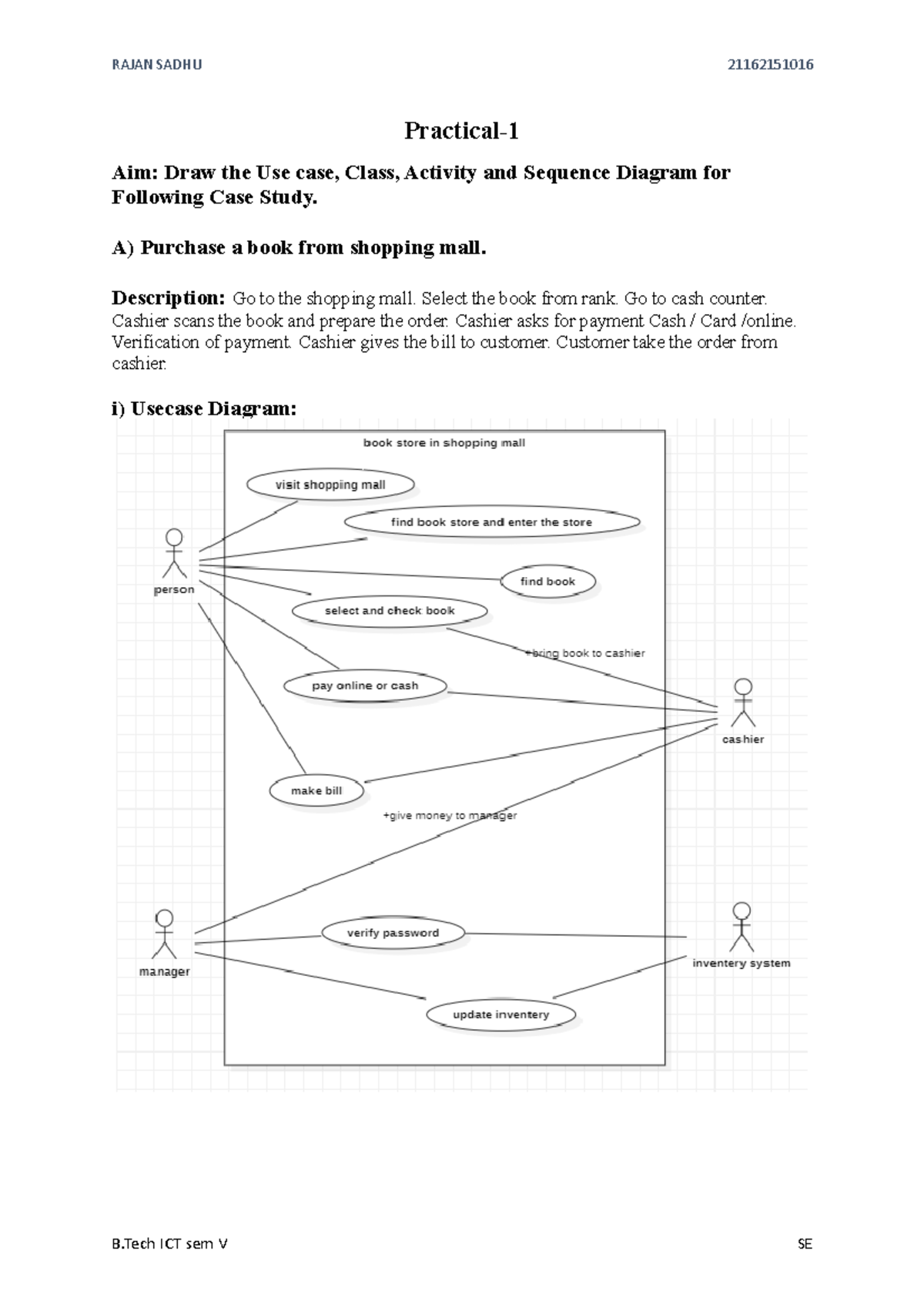 Practical-1 - u7rtd - Practical- Aim: Draw the Use case, Class ...