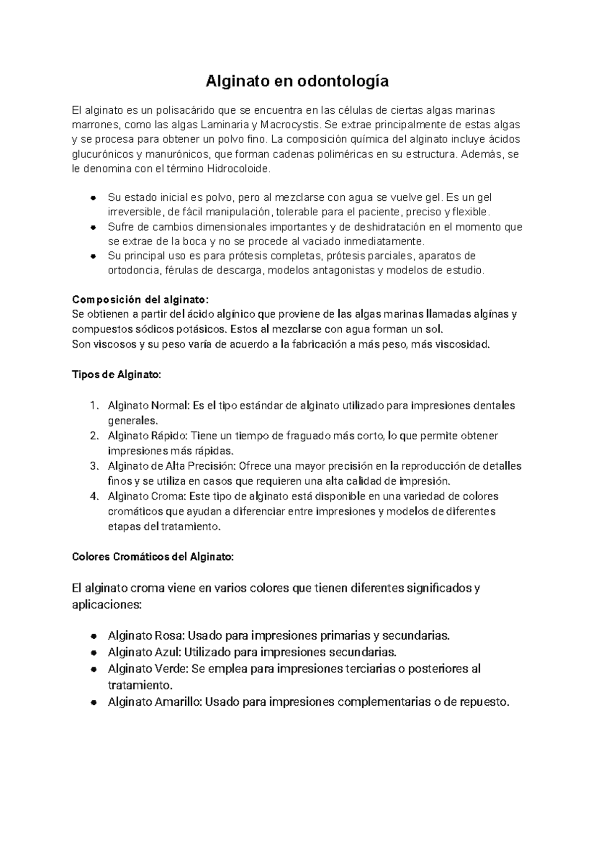 Alginato en odontología - Alginato en odontología El alginato es un ...