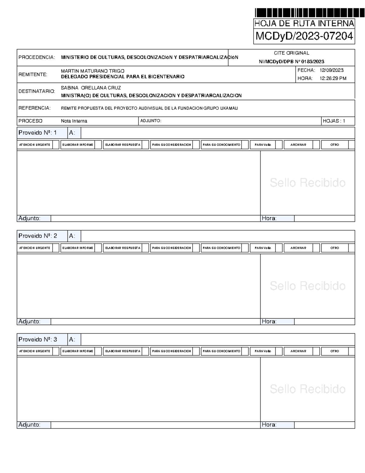 NOTA Interna DE SOLICITUD - HOJA DE RUTA INTERNA MCDyD/2023 ...