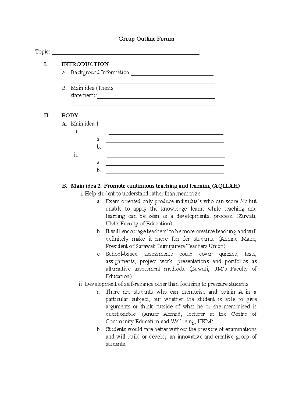 ELC501 Group Outline Forum - Group Outline Forum Topic: - Studocu