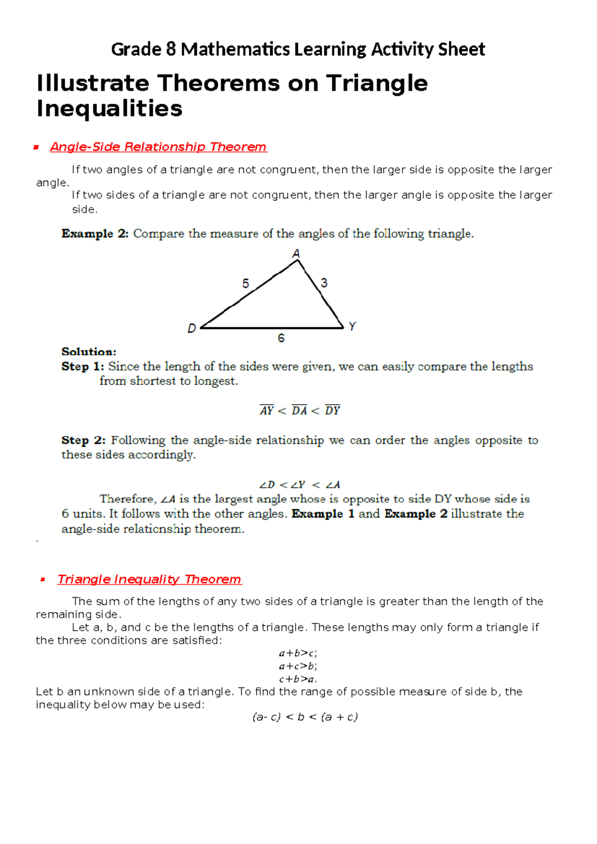 Grade 8 Mathematics Learning Activity Sheet Q4 Week 1 - Grade 8 ...