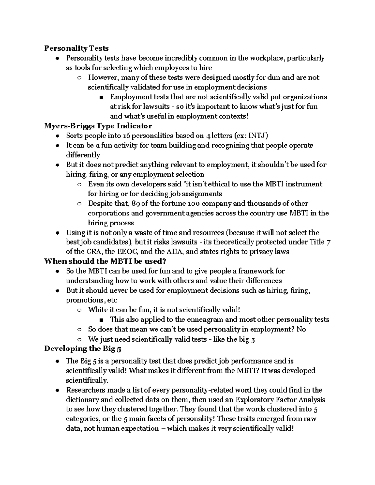 Class 26 - Personality - notes - Personality Tests Personality tests ...