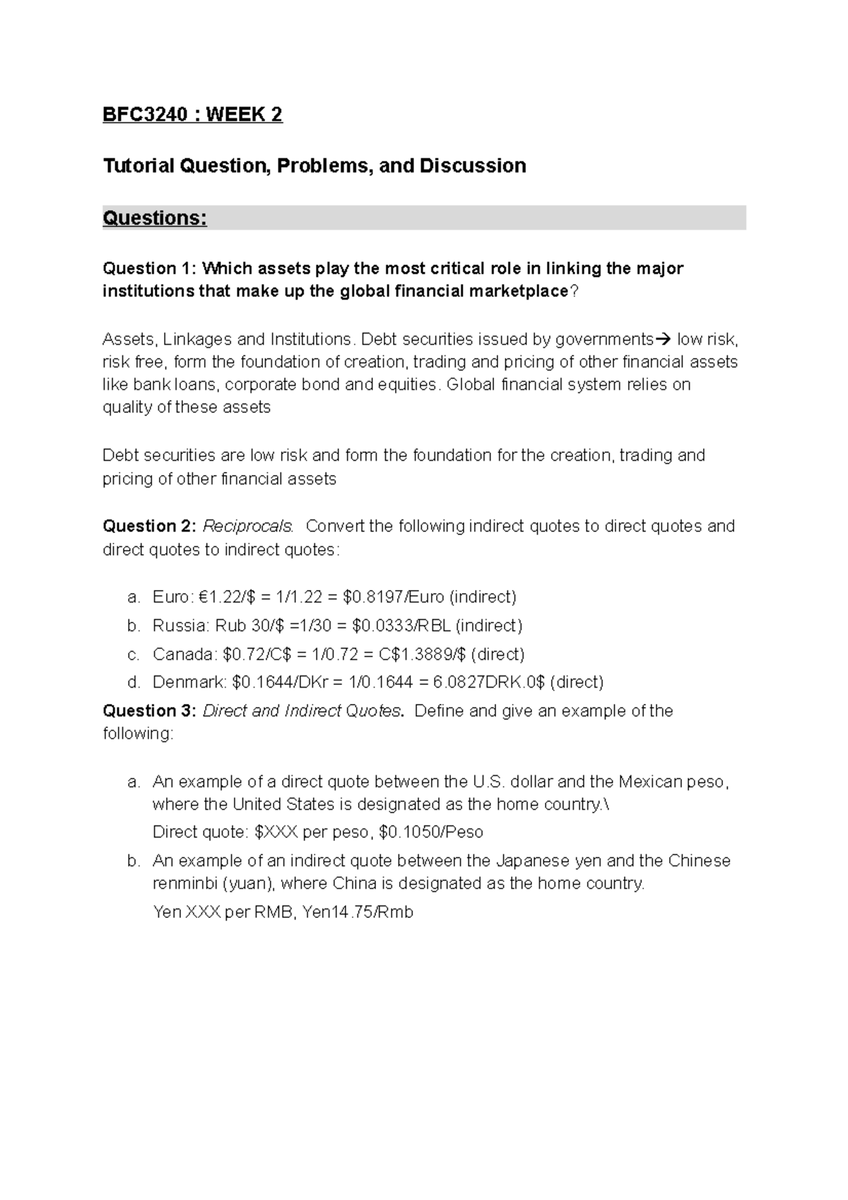 Week2 Question - BFC3240 Week 2 Tutorial - BFC3240 : WEEK 2 Tutorial Question, Problems, and ...