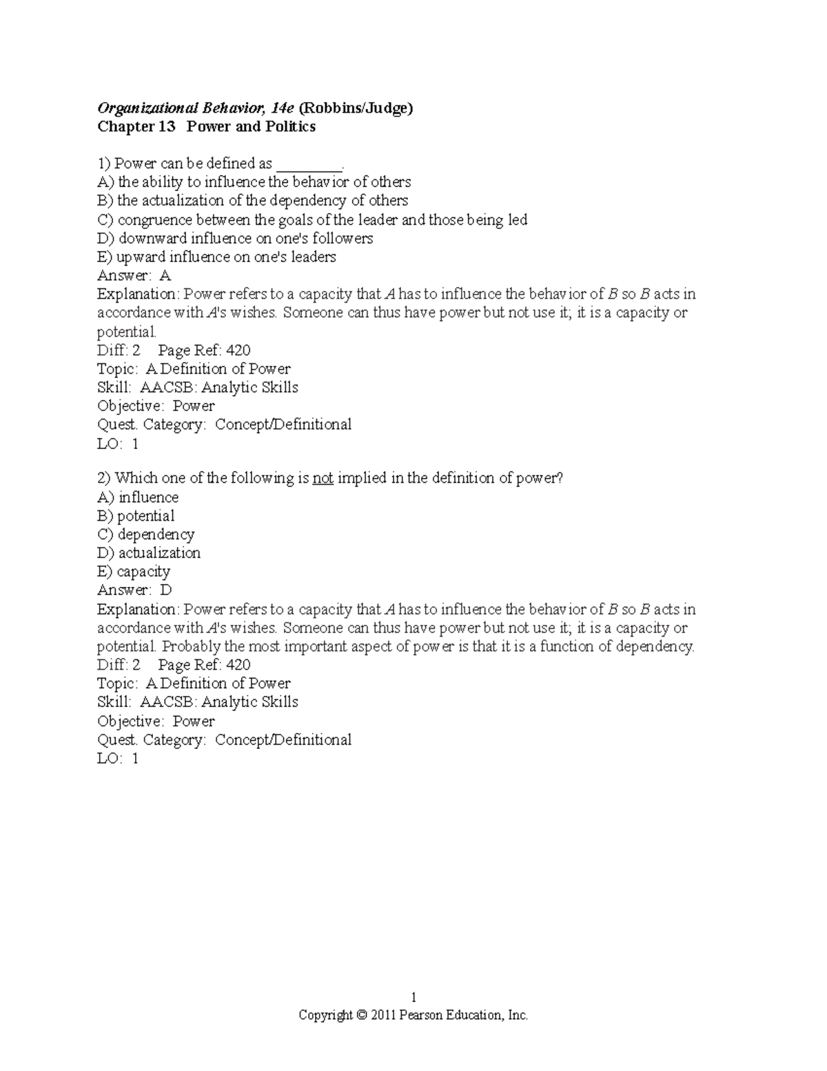 Sample/practice exam 2020, questions and answers - Organizational ...