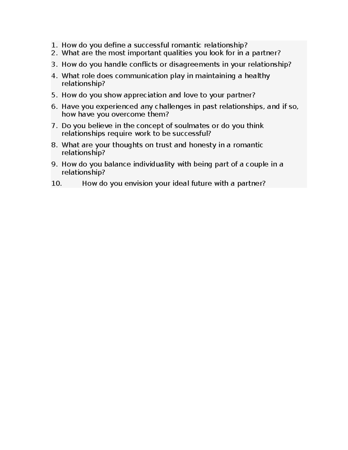 Questionnaire - How do you define a successful romantic relationship ...