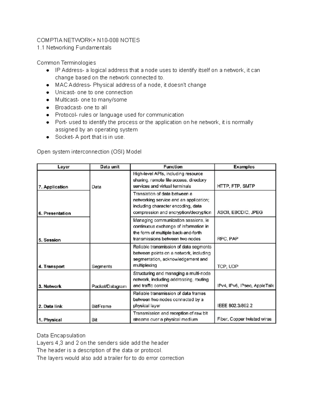 Network+ N10-008 Notes - COMPTIA NETWORK+ N10-008 NOTES 1 Networking ...