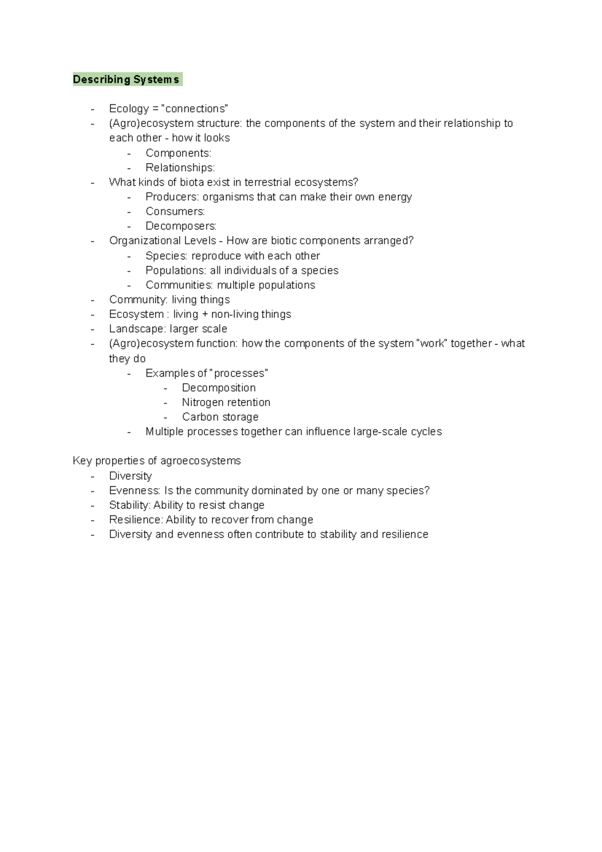 PLS 390 Describing Systems - Describing Systems Ecology = “connections ...