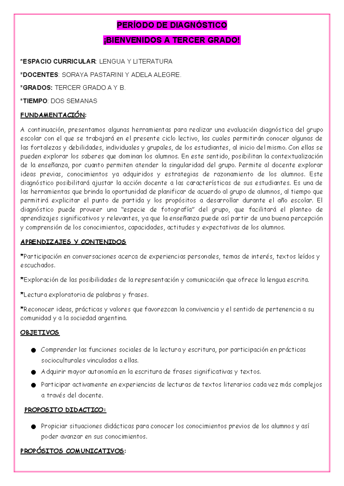 Período DE DIAG. 3° Grado - PERÍODO DE DIAGNÓSTICO ¡BIENVENIDOS A ...