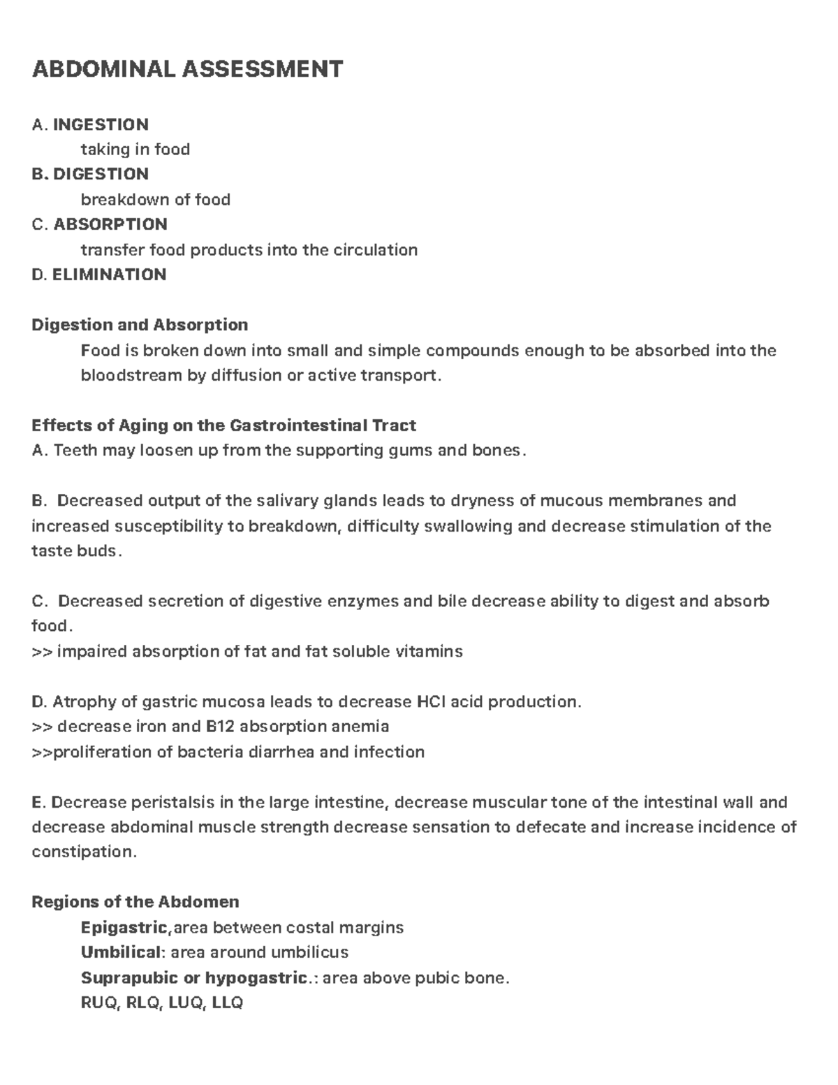 Abdominal- Assessment - – – – – ABDOMINAL ASSESSMENT A. INGESTION ...