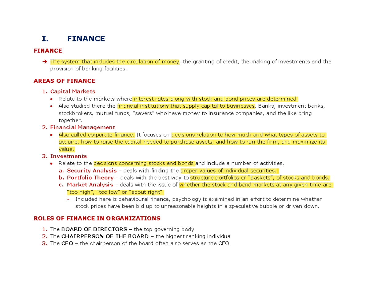Financial Performance Using Ratio Analysis 1 - I. FINANCE FINANCE The ...