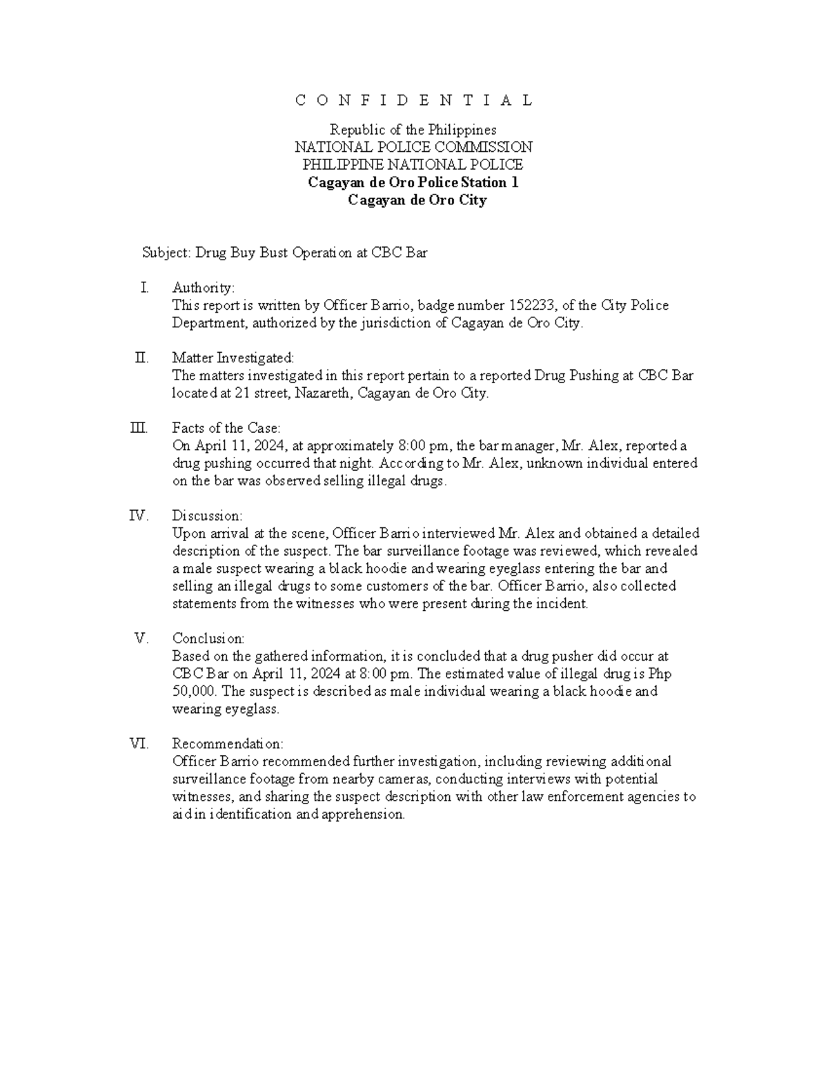 Barros Investigation Report - C O N F I D E N T I A L Republic of the ...