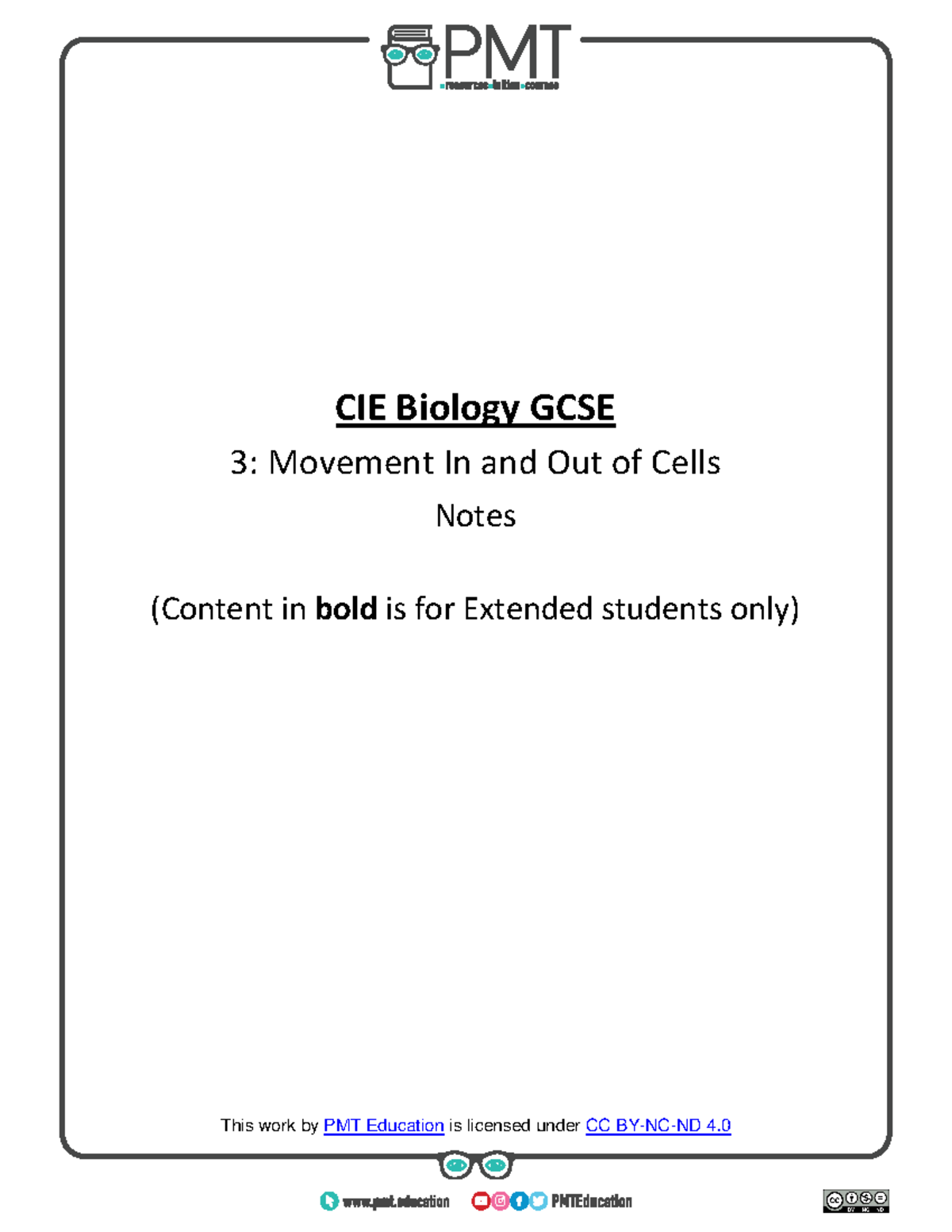 Summary Notes - Topic 3 Movement in and out of Cells - CAIE Biology ...