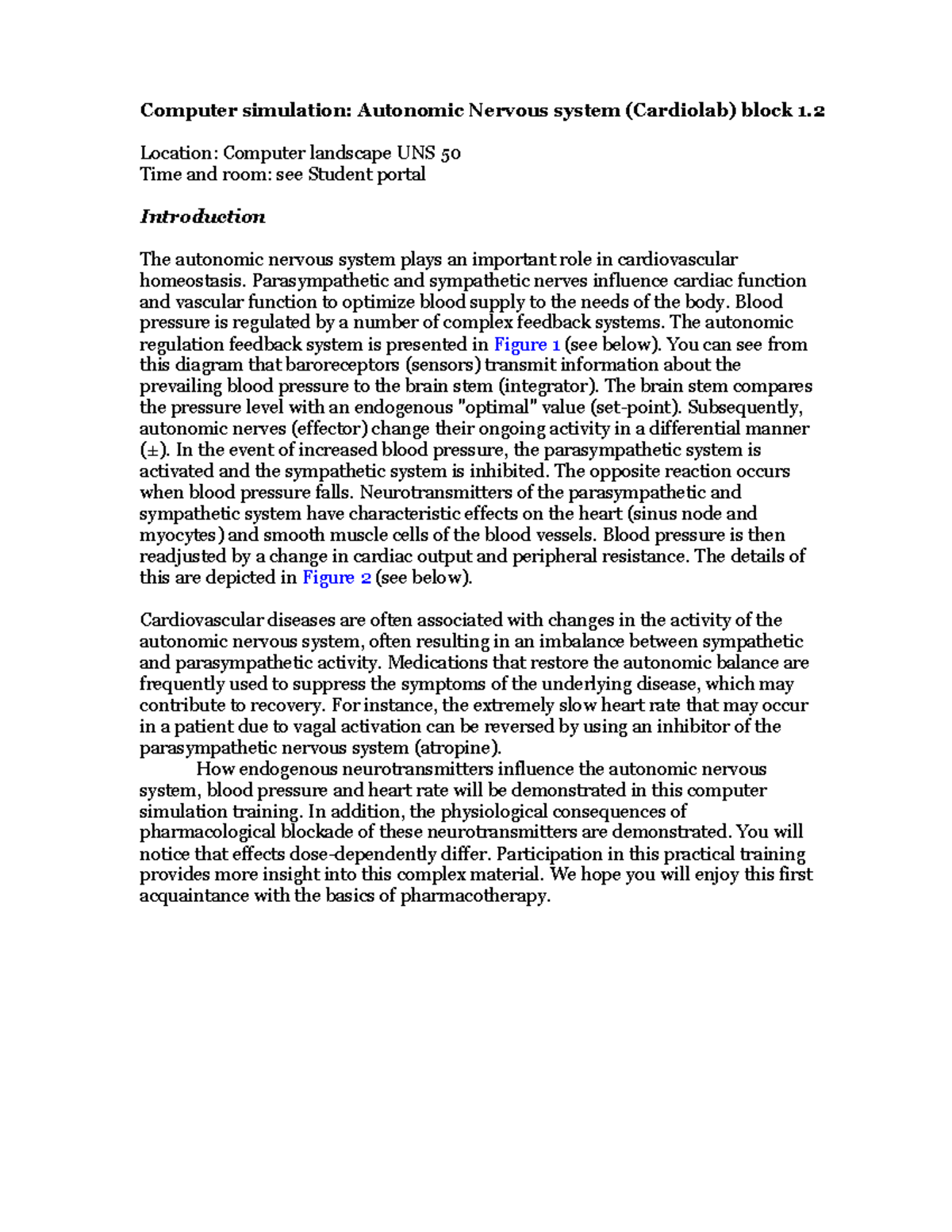 Assignments Cardiolab 2324 - Computer simulation: Autonomic Nervous ...