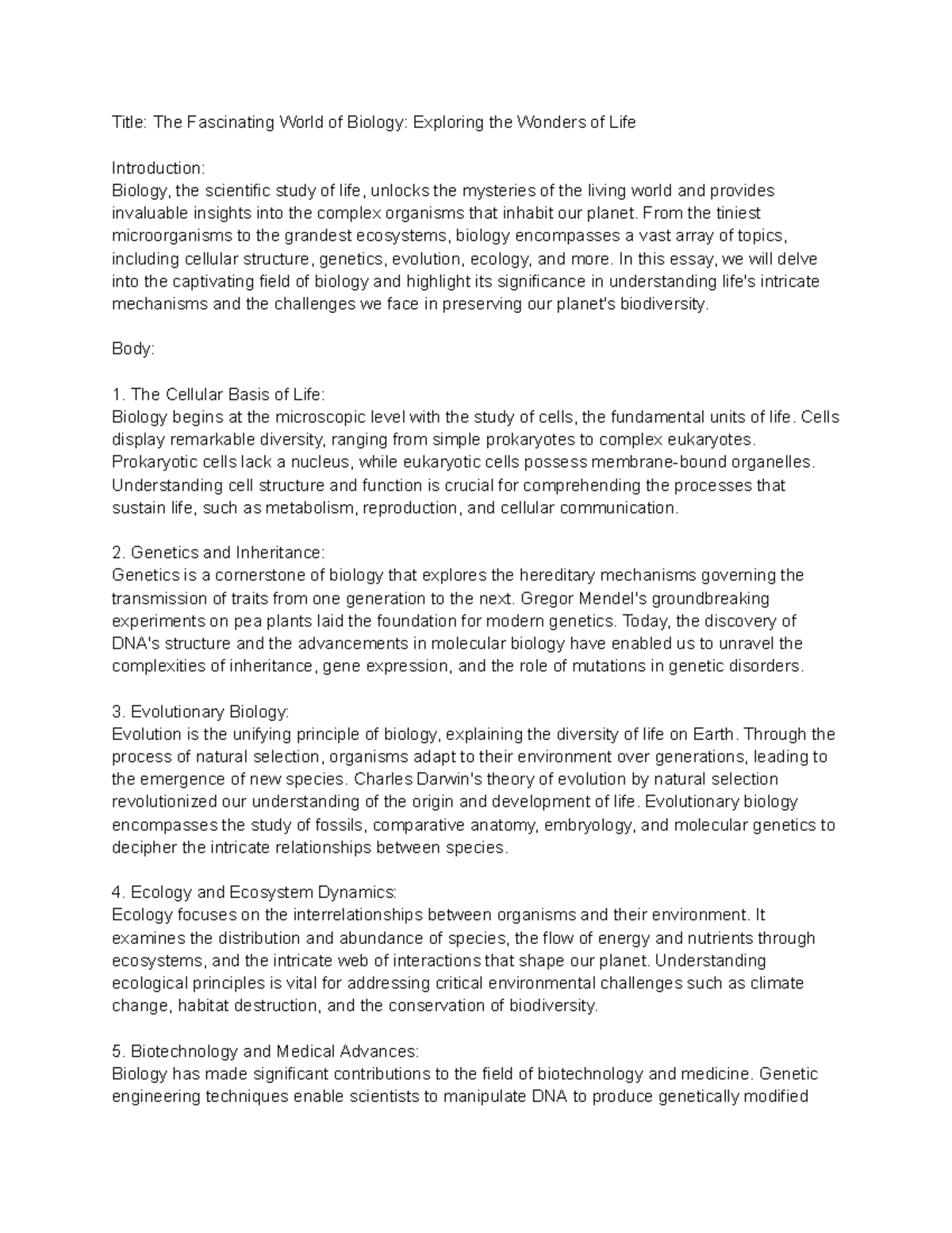 Title The Fascinating World of Biology Exploring the Wonders of Life ...