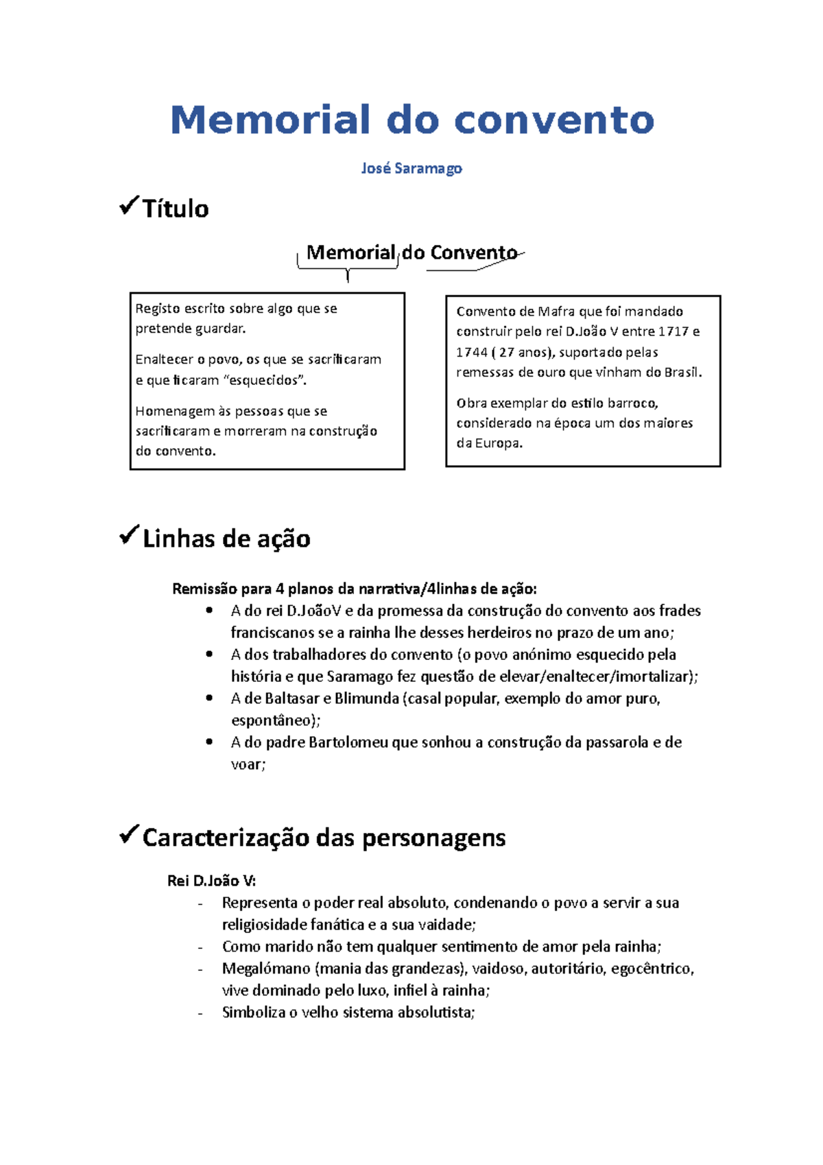 Memorial do convento - resumo - Memorial do convento José Saramago ...