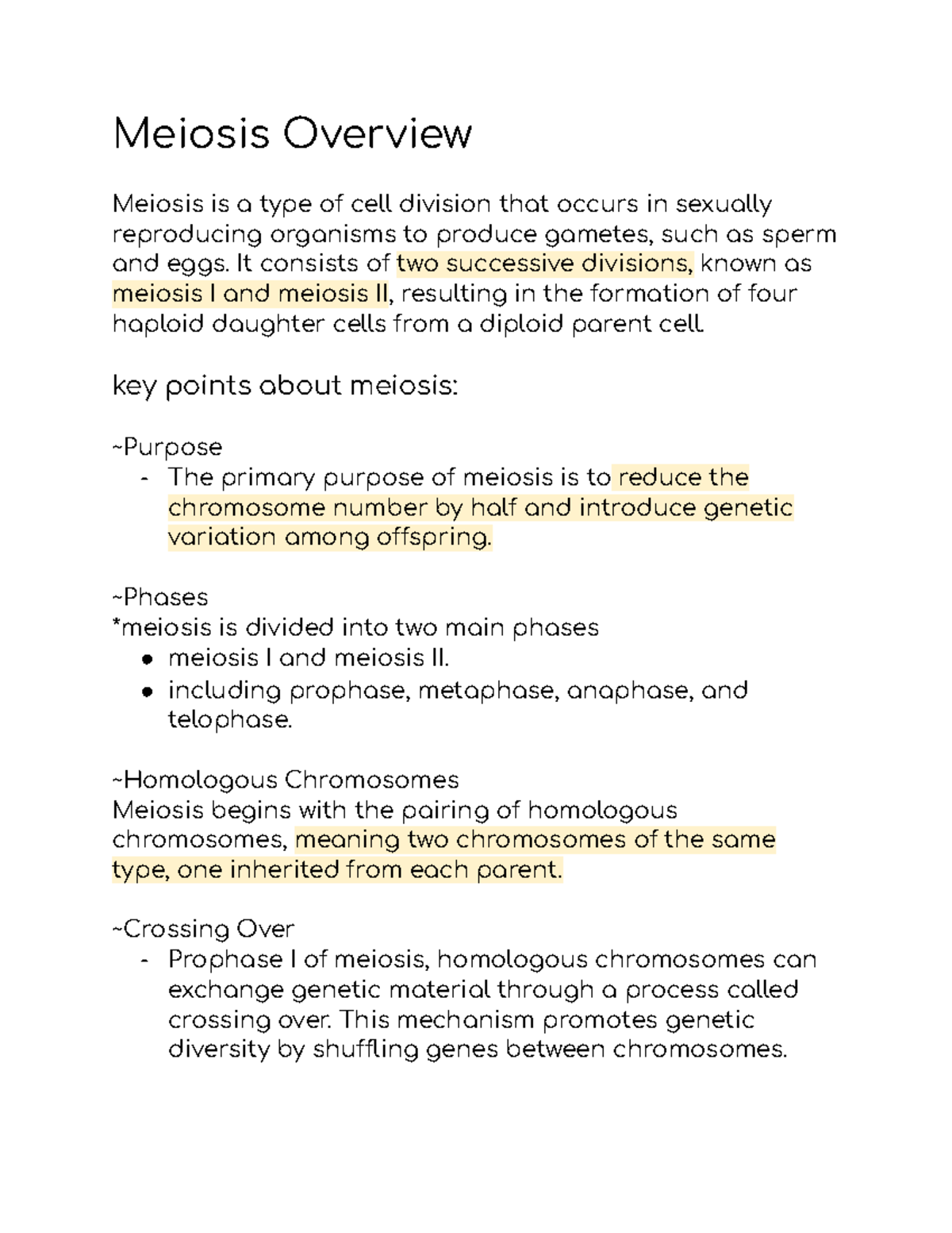 Meiosis Overview - Notes for biology, descriptive - Meiosis Overview ...