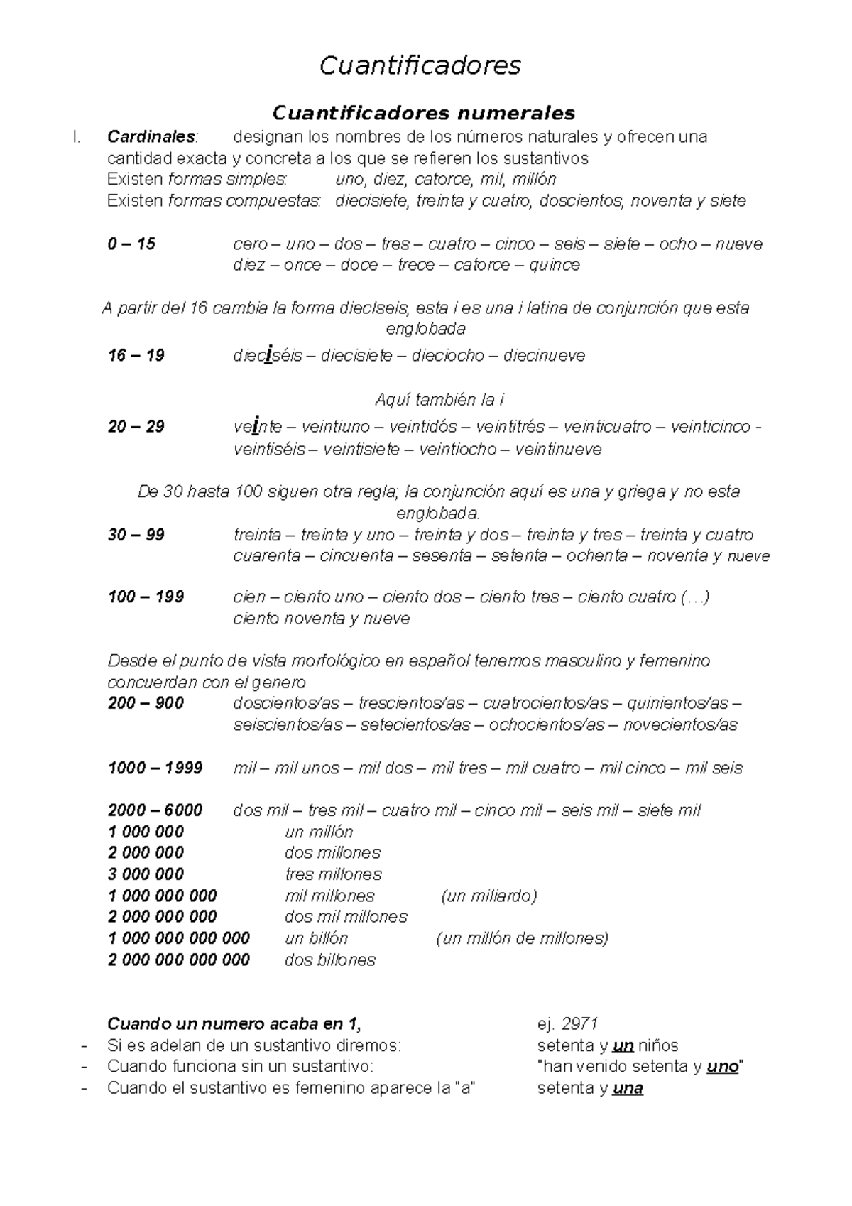 5. Cuantificadores numerales - Cardinales: designan los nombres de los ...
