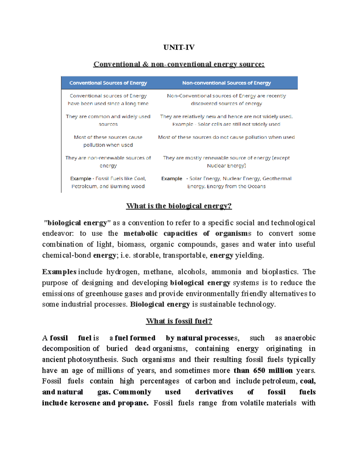 UNIT 4 - Energy science - UNIT-IV Conventional & non-conventional ...