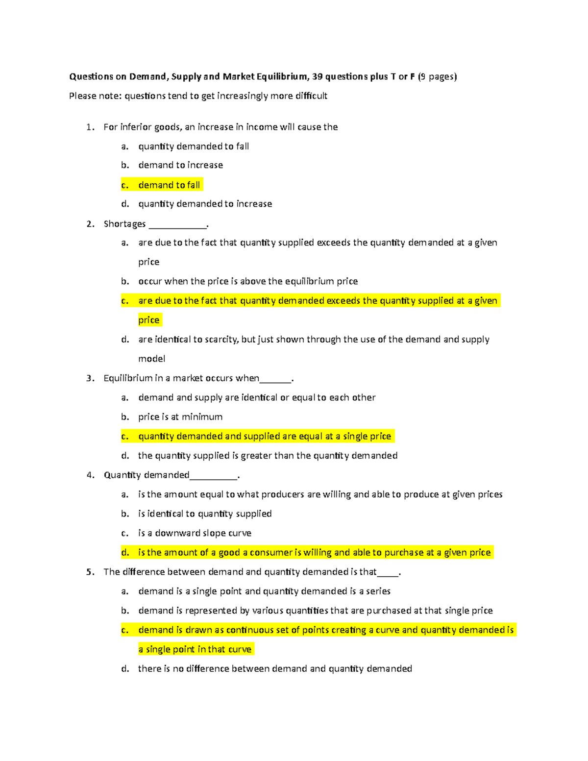 Demand Supply and Market Equilibrium Quiz - Studocu