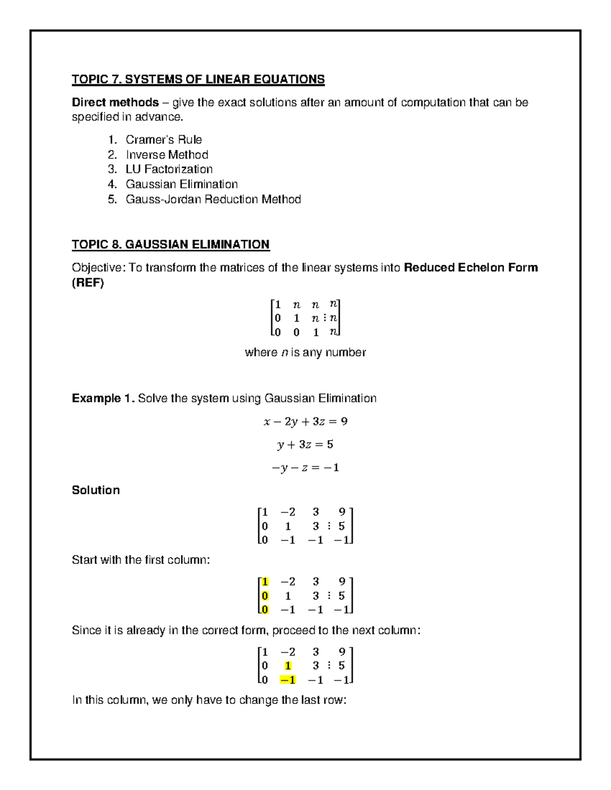 MATH 026 Midterm Notes Linear Systems - Numerical Methods - TIP - Studocu