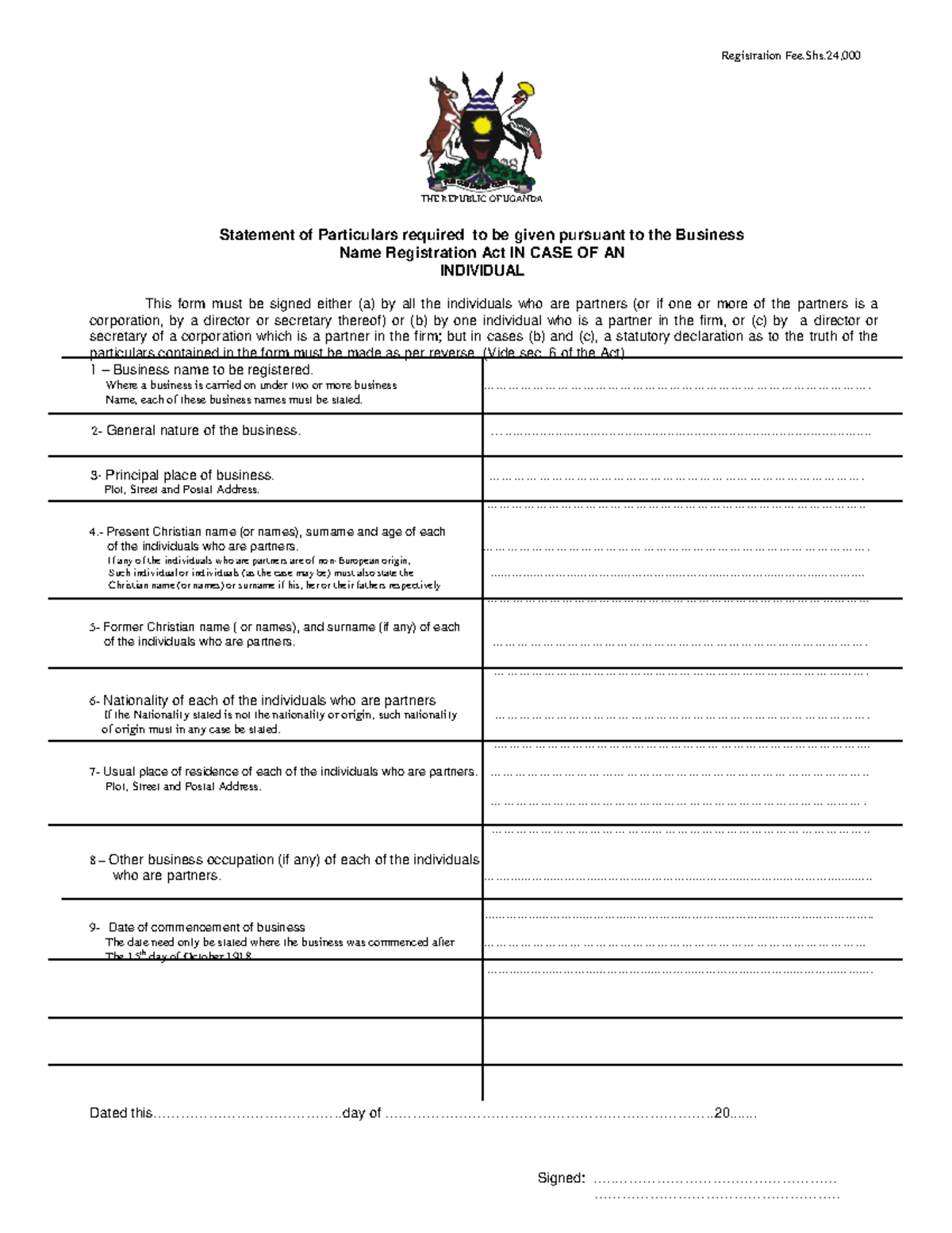 Business-Name-Form Individual - Registration Fee, T THE REPUBLIC OF ...