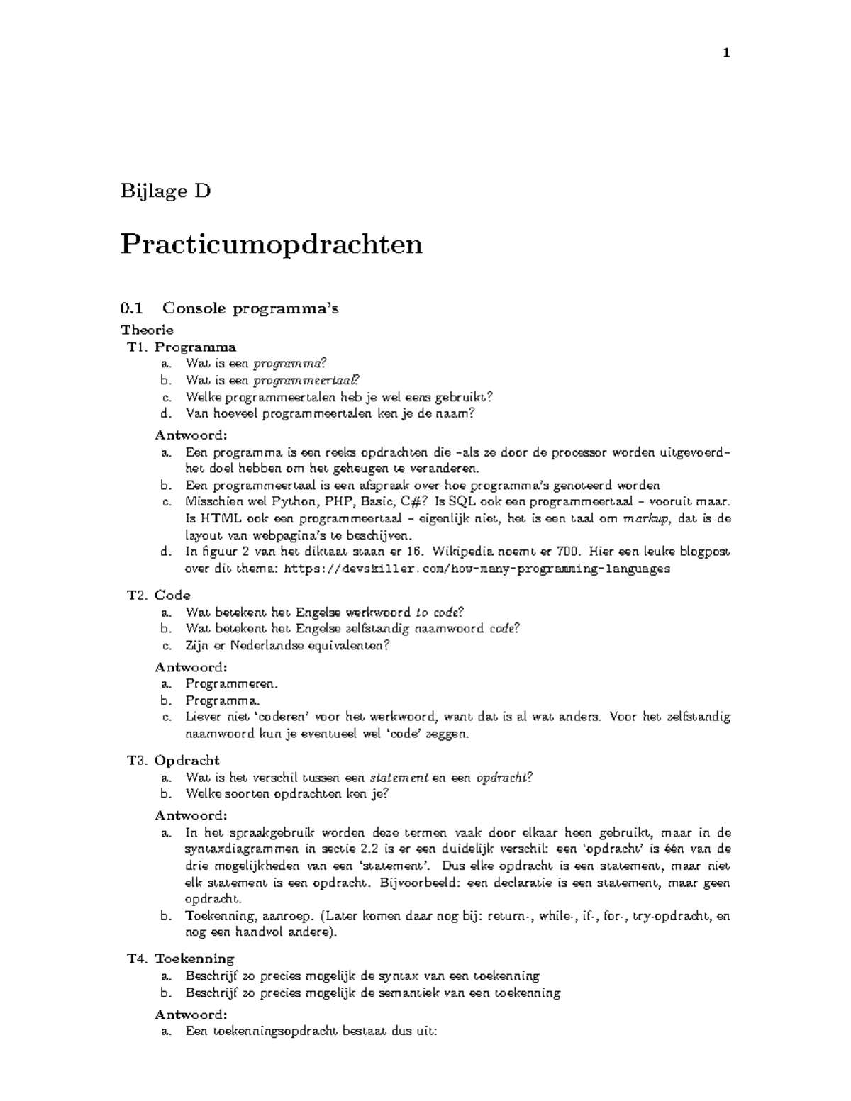 Uitwerkingen van serie 0 opgaven werkcolleges - 1 Bijlage D ...