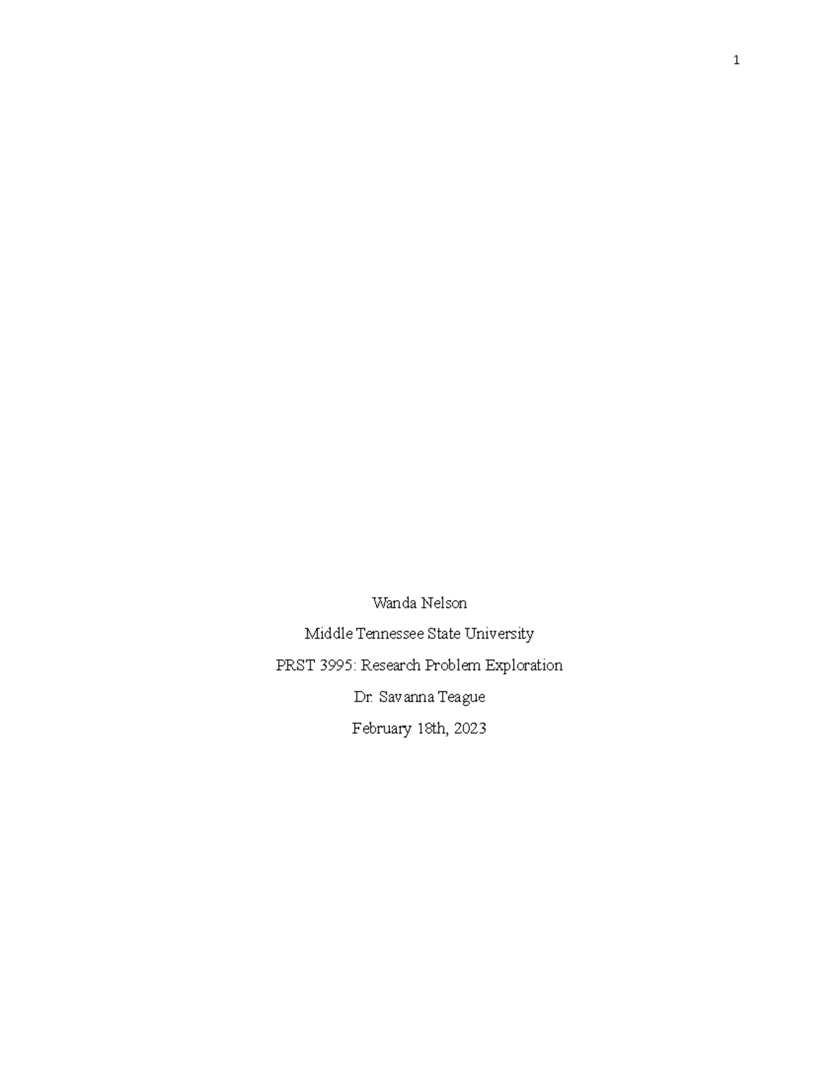 Module 2 Research Problem Exploration - Wanda Nelson Middle Tennessee ...