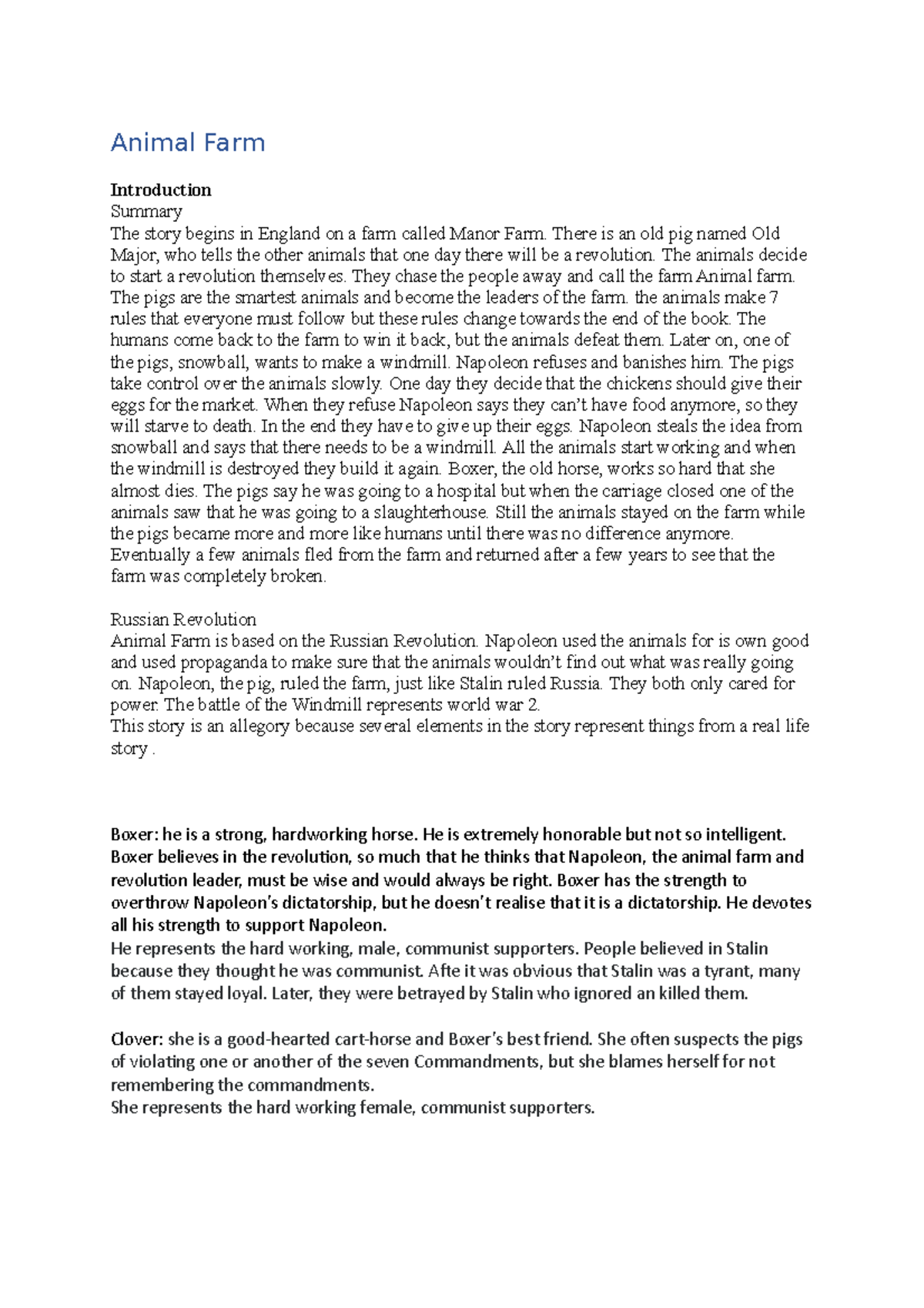 Animal Farm - Animal Farm Introduction Summary The story begins in ...