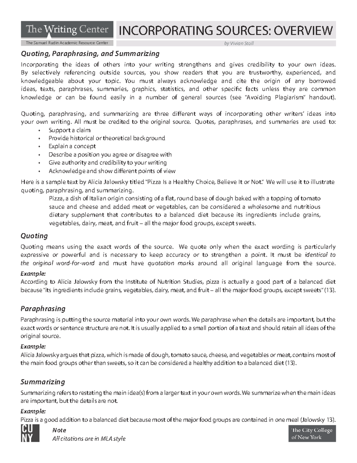 Incorporating Sources Overview - e Writing Center The Samuel Rudin ...