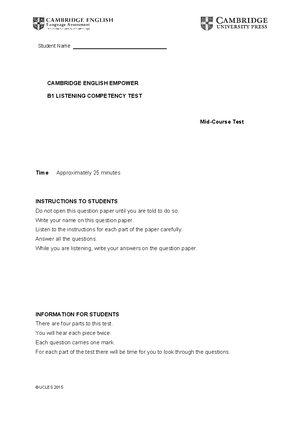 Empower Second Edition B1 Competency Reading Test - Student Name ...