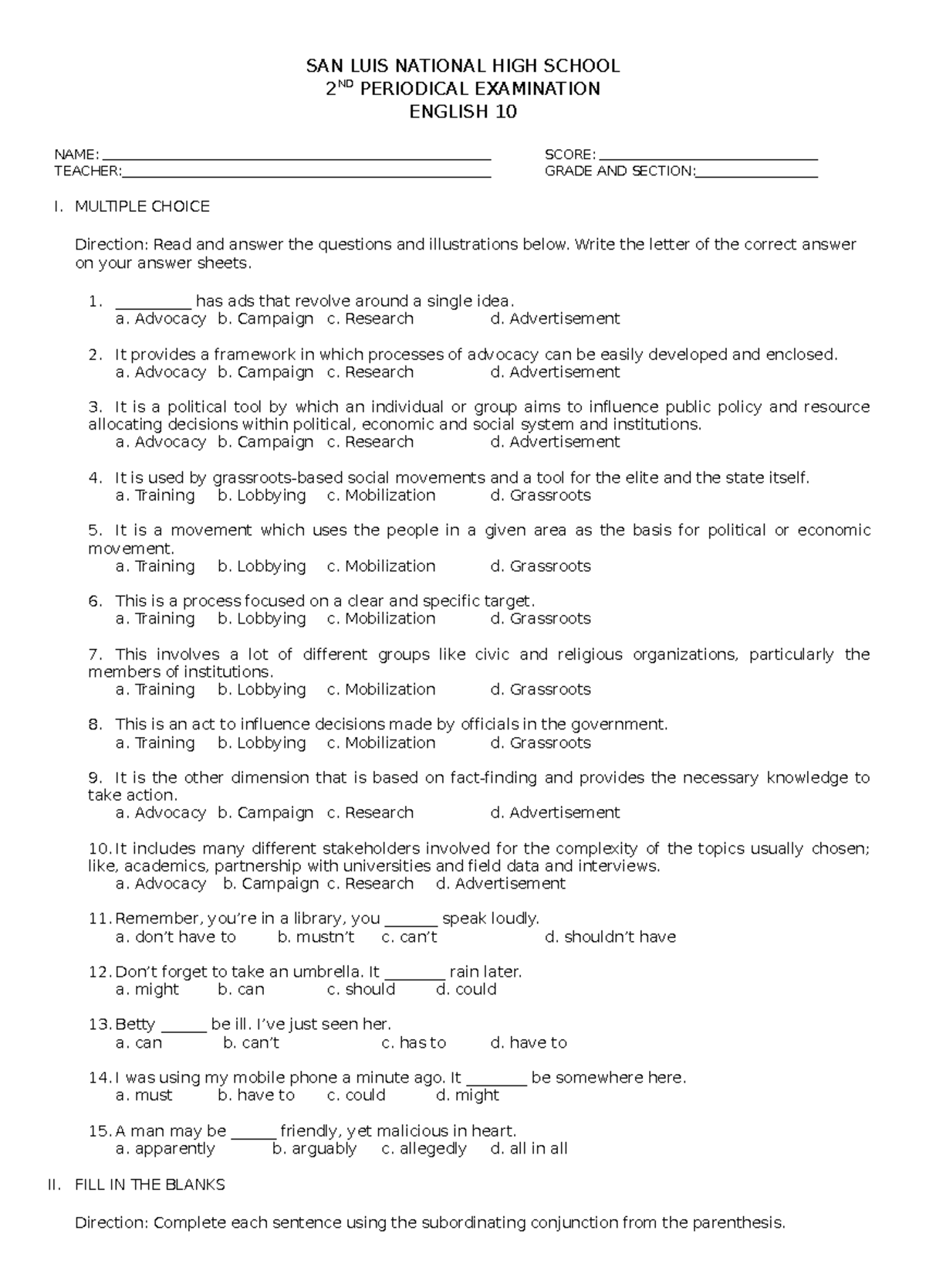English 10 TQ WITH Answer KEY - SAN LUIS NATIONAL HIGH SCHOOL 2 ND ...
