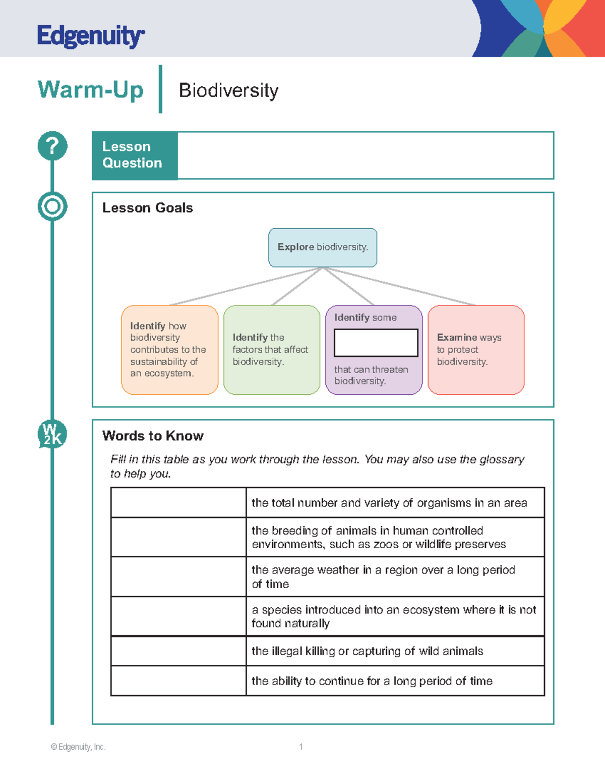 8302 10 05 Biodiversity GN SE - Warm-Up Biodiversity Lesson ? Question ...