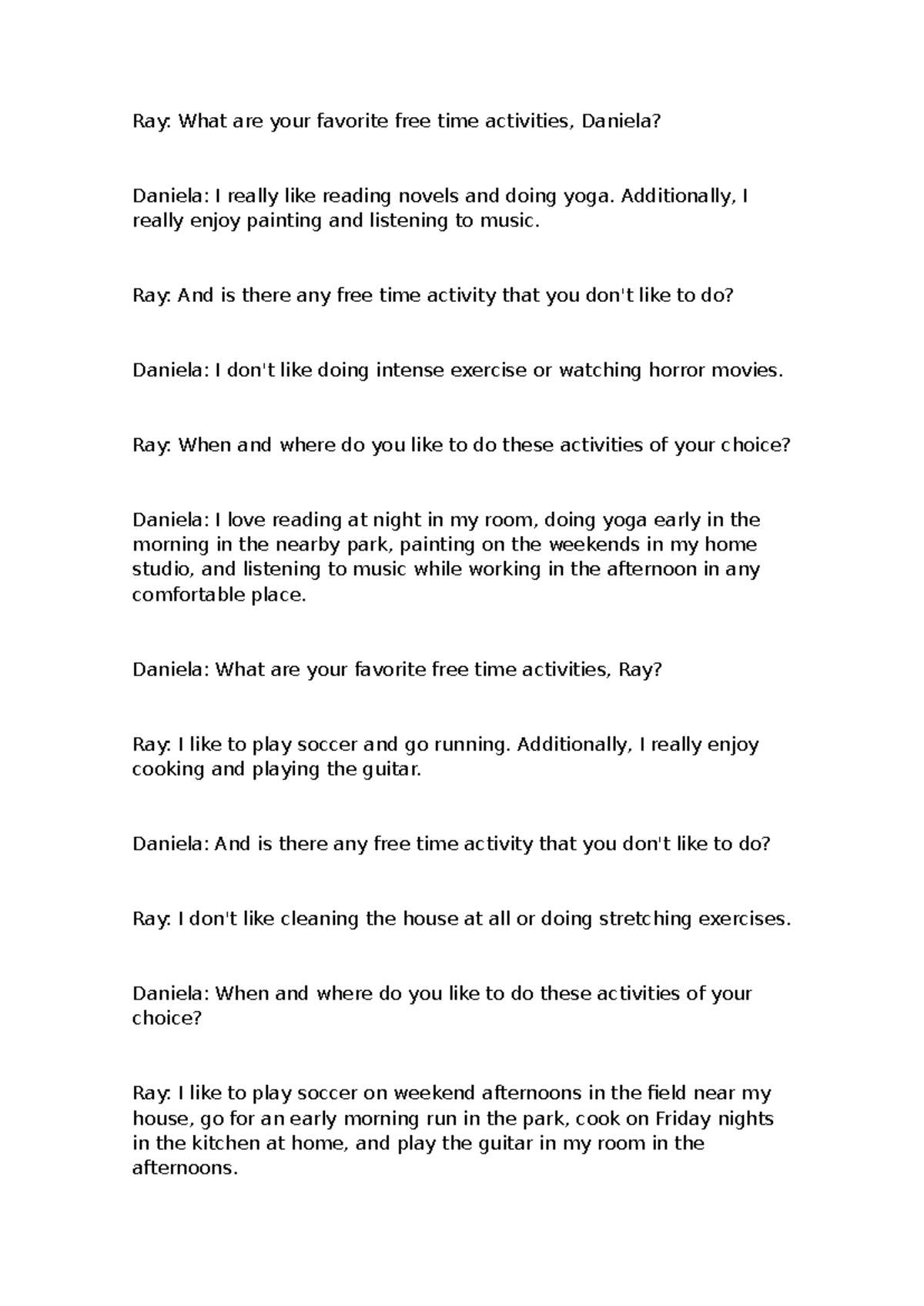 Dialogo de infles - nada - Ray: What are your favorite free time ...