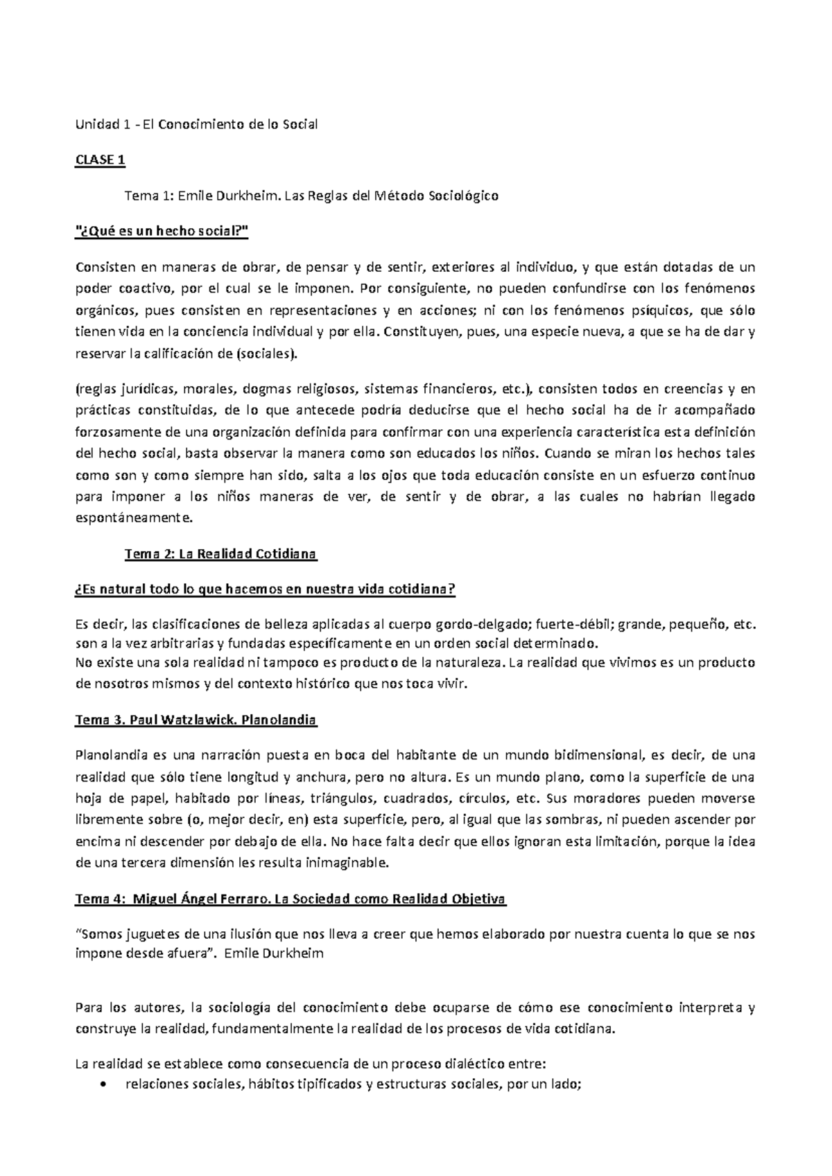 Resumen sociología final 2024 - Unidad 1 - El Conocimiento de lo Social ...