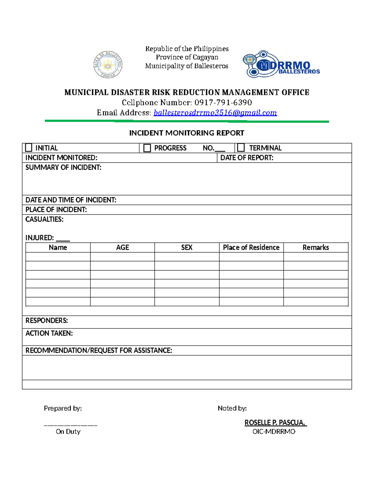 Incident- Monitoring- Report - Republic of the Philippines Province of ...