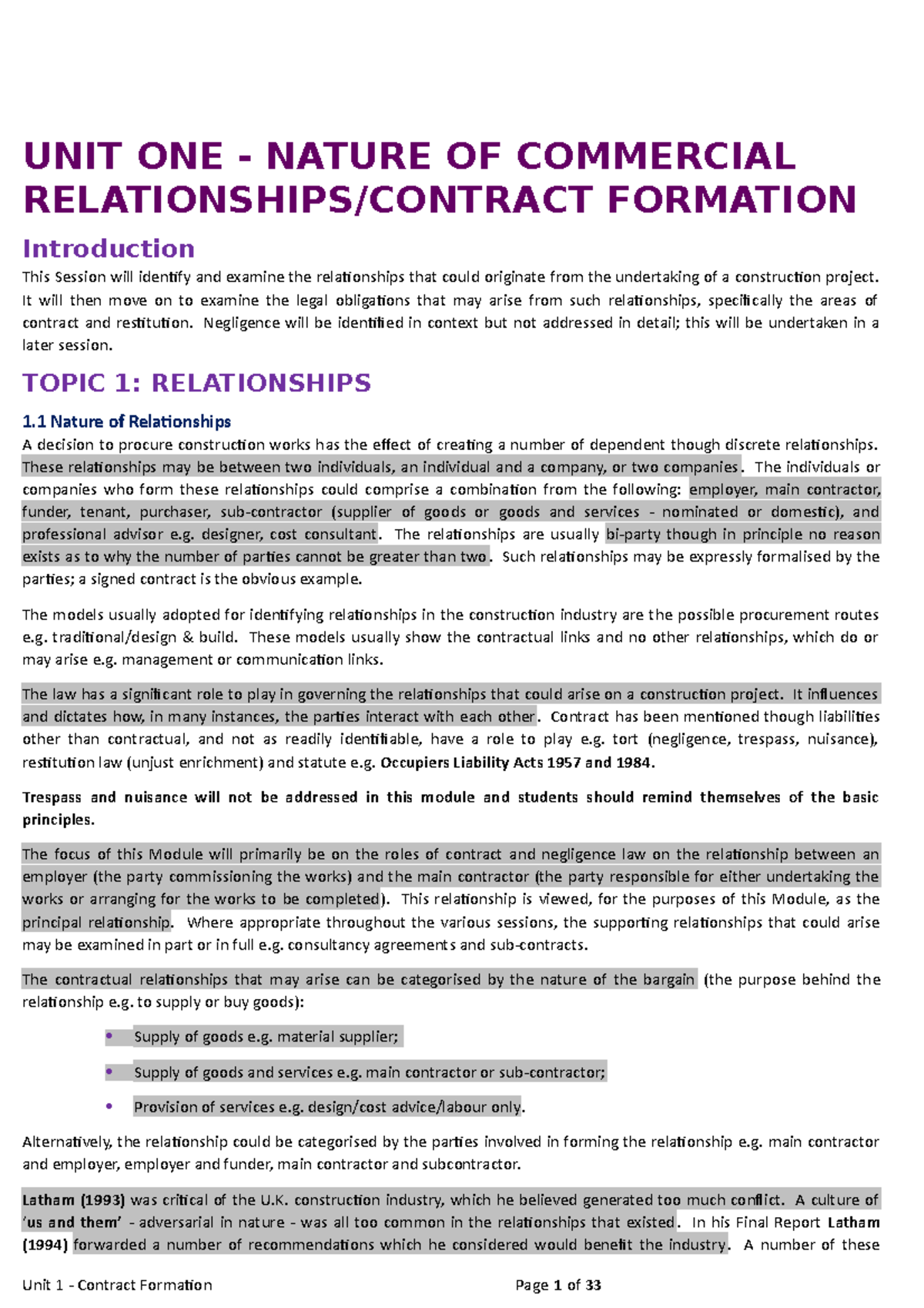 Unit 1 - Contract Formation - UNIT ONE - NATURE OF COMMERCIAL ...