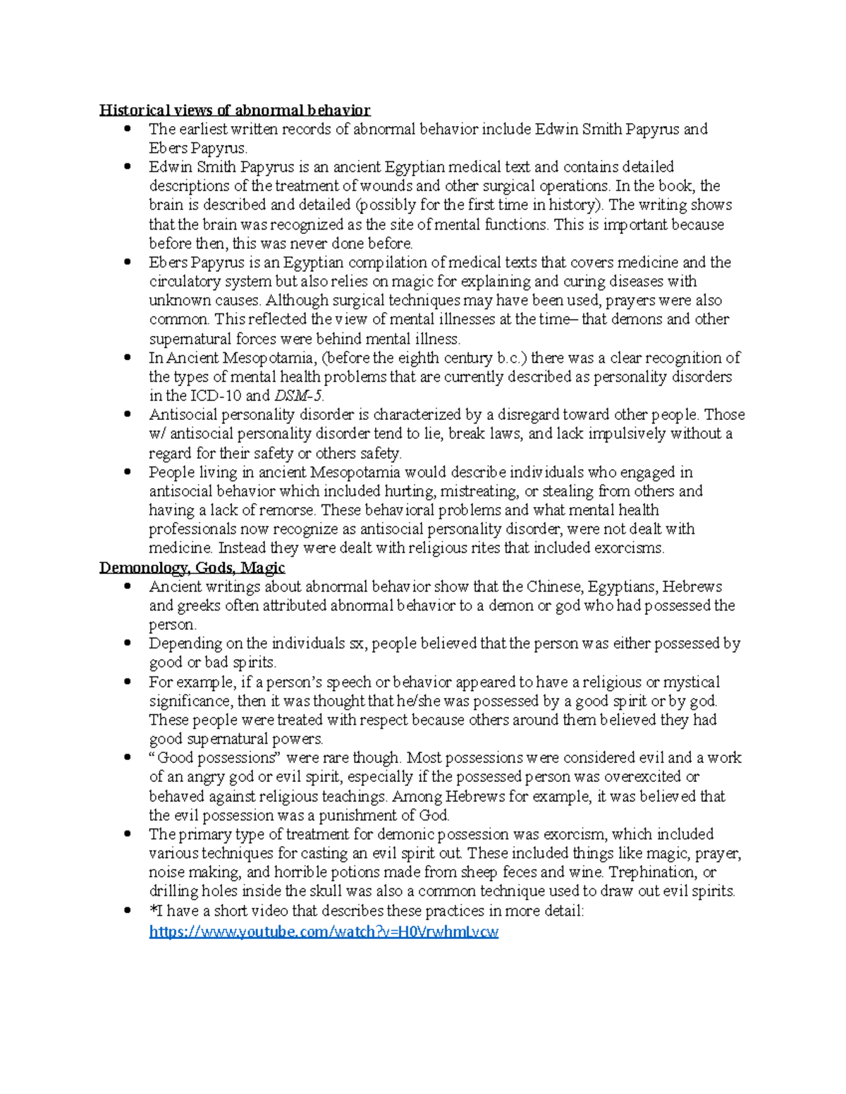 Chapter 2 Lecture Notes - Historical views of abnormal behavior The ...