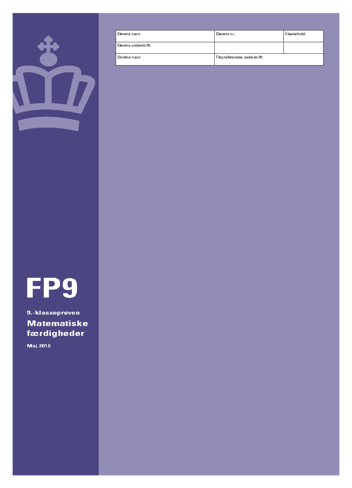 Matematik 9.klasse - maj 2015 , opgaver 2 - FP 9.-klasseprøven ...