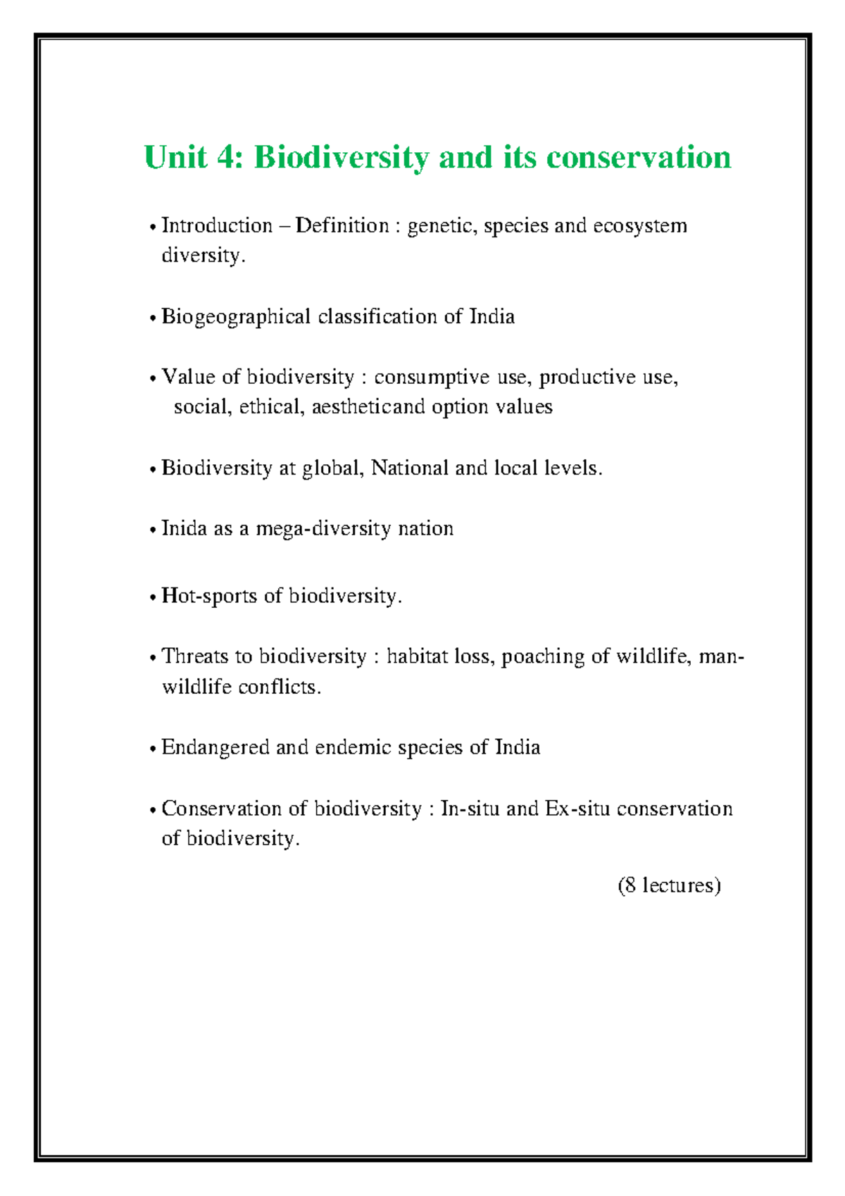 Notes on Unit 4 Biodiversity and its conservation - Unit 4 ...