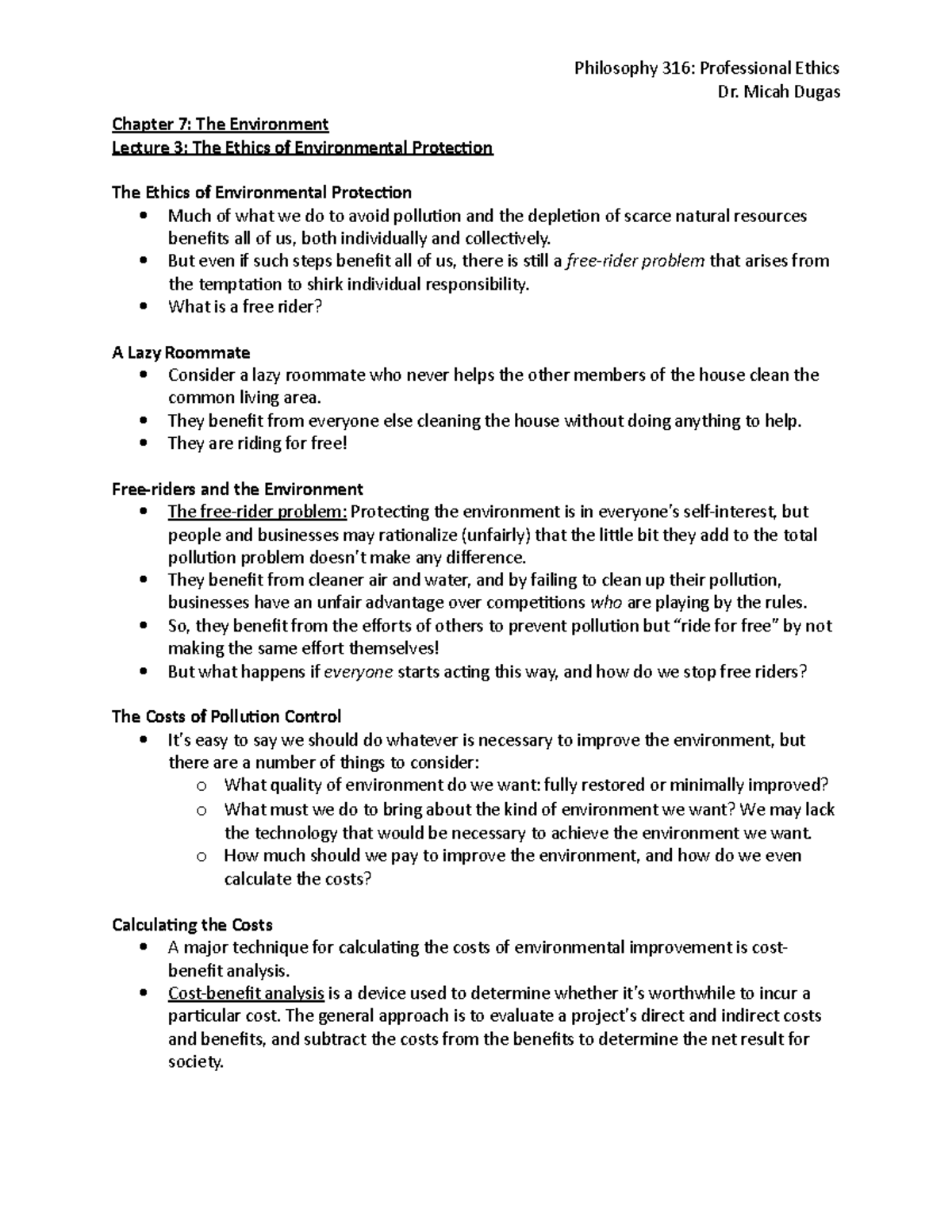 Chapter 7 - Lecture 3 - Dr. Micah Dugas Chapter 7: The Environment ...