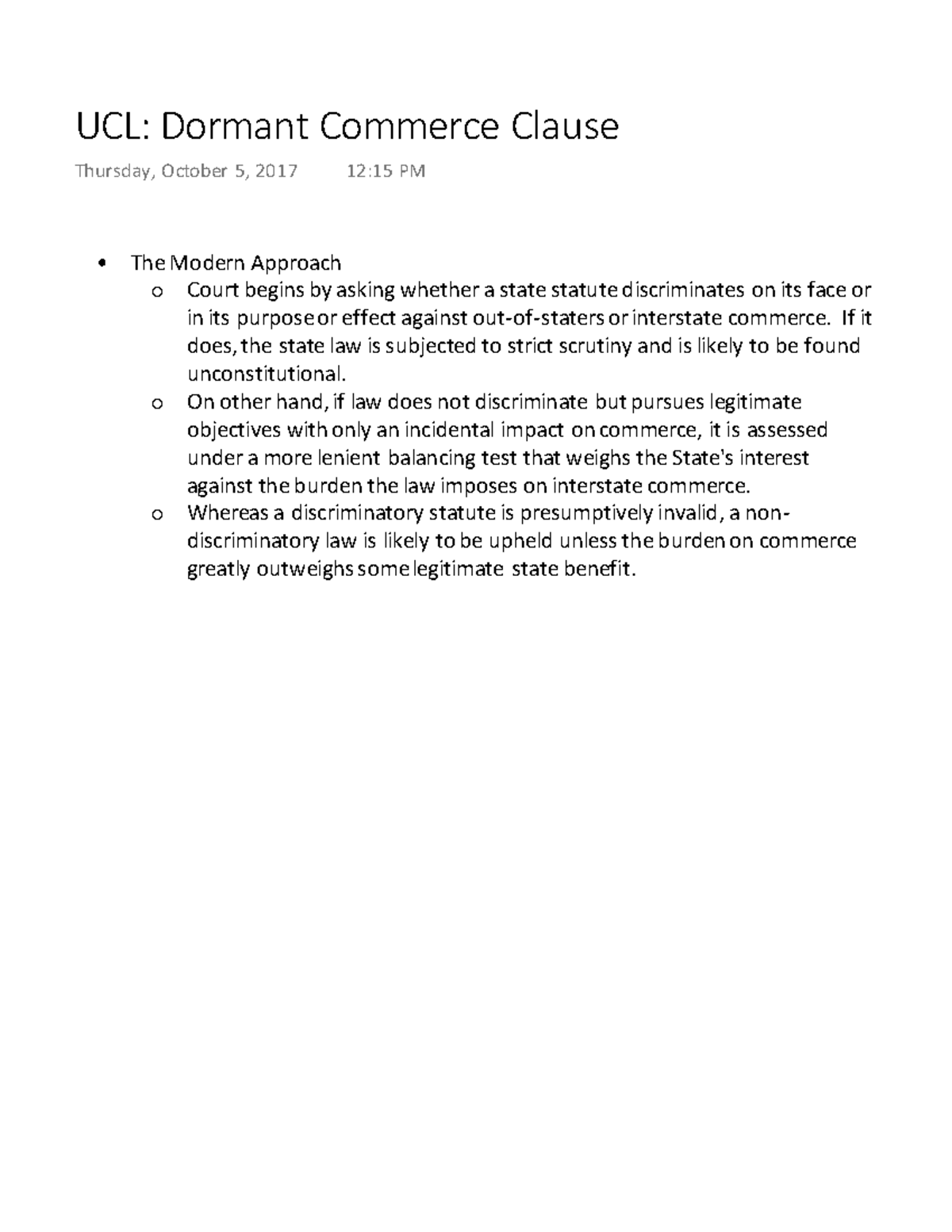 UCL Dormant Commerce Clause - UCL: Dormant Commerce Clause Thursday, October 5, 2017 12:15 PM ...