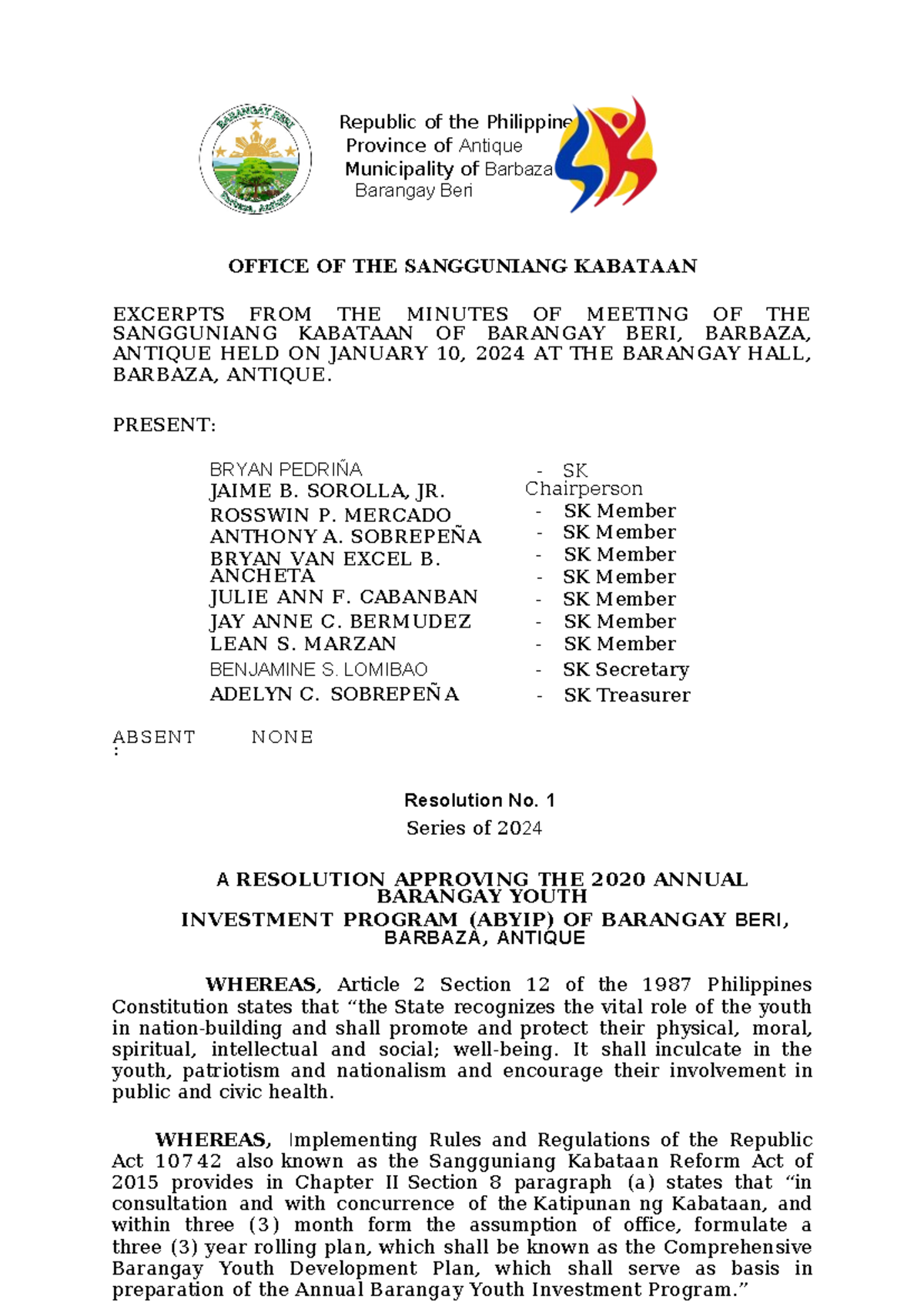 Resolution Final - Republic of the Philippines Province of Antique ...