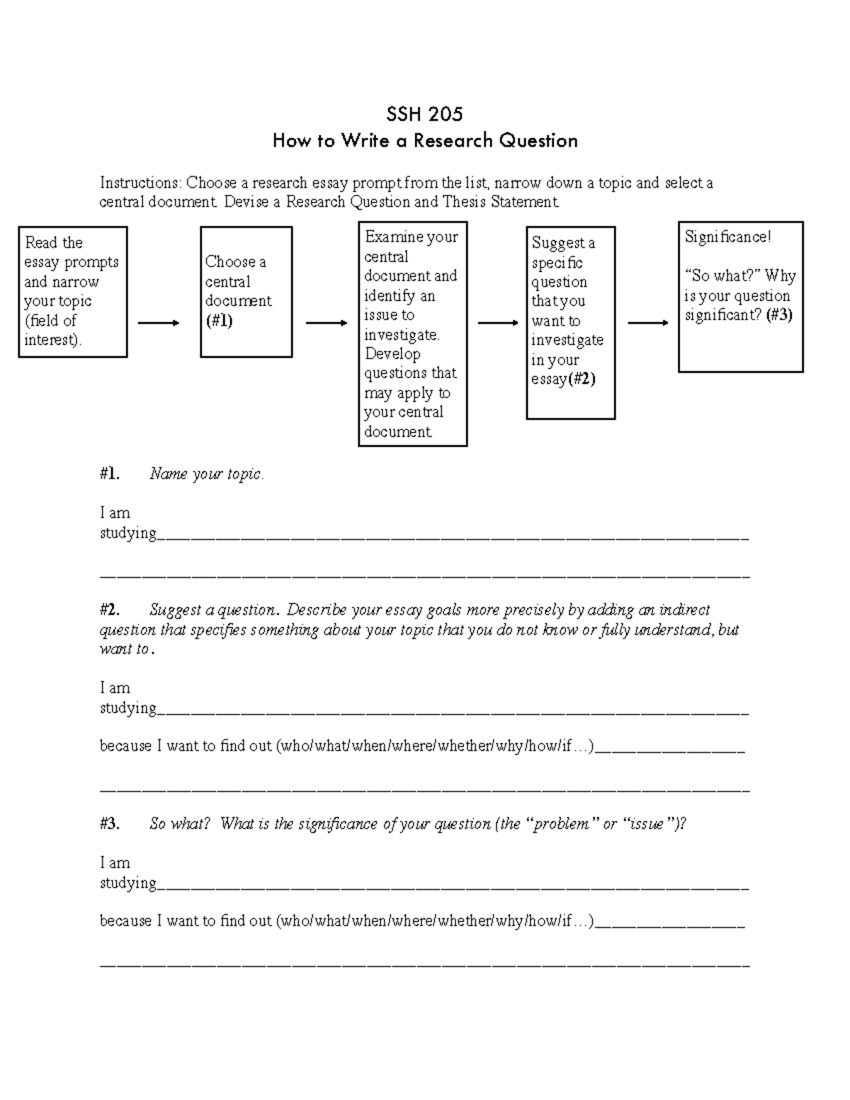 How to Write a Research Question handout - SSH 205 How to Write a ...