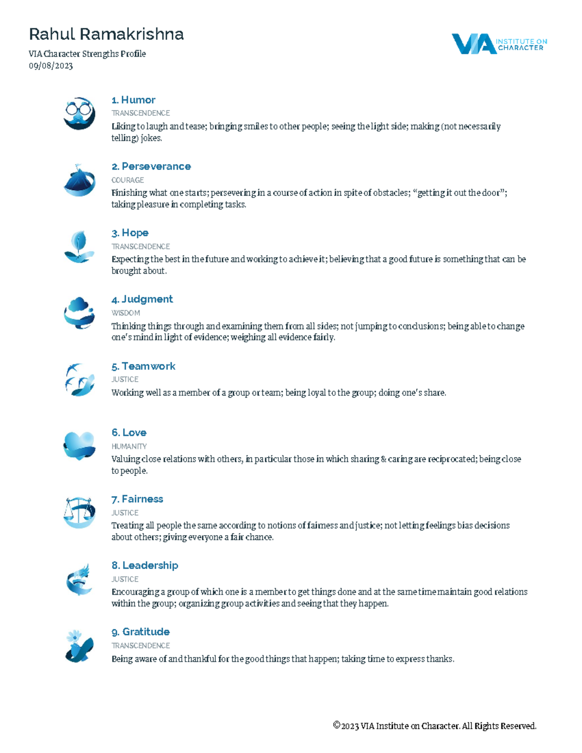 Strengths Profile-Rahul-Ramakrishna - Rahul Ramakrishna VIA Character Strengths Profile 09/08 ...