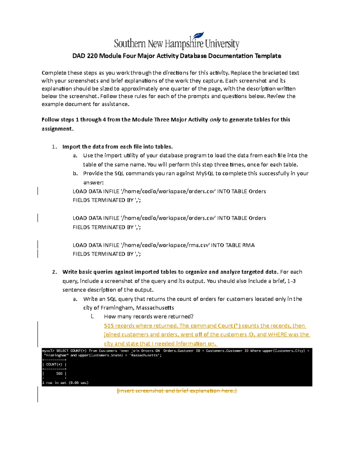 DAD 220 Module Four Major Activity Database Documentation Alex Nash ...