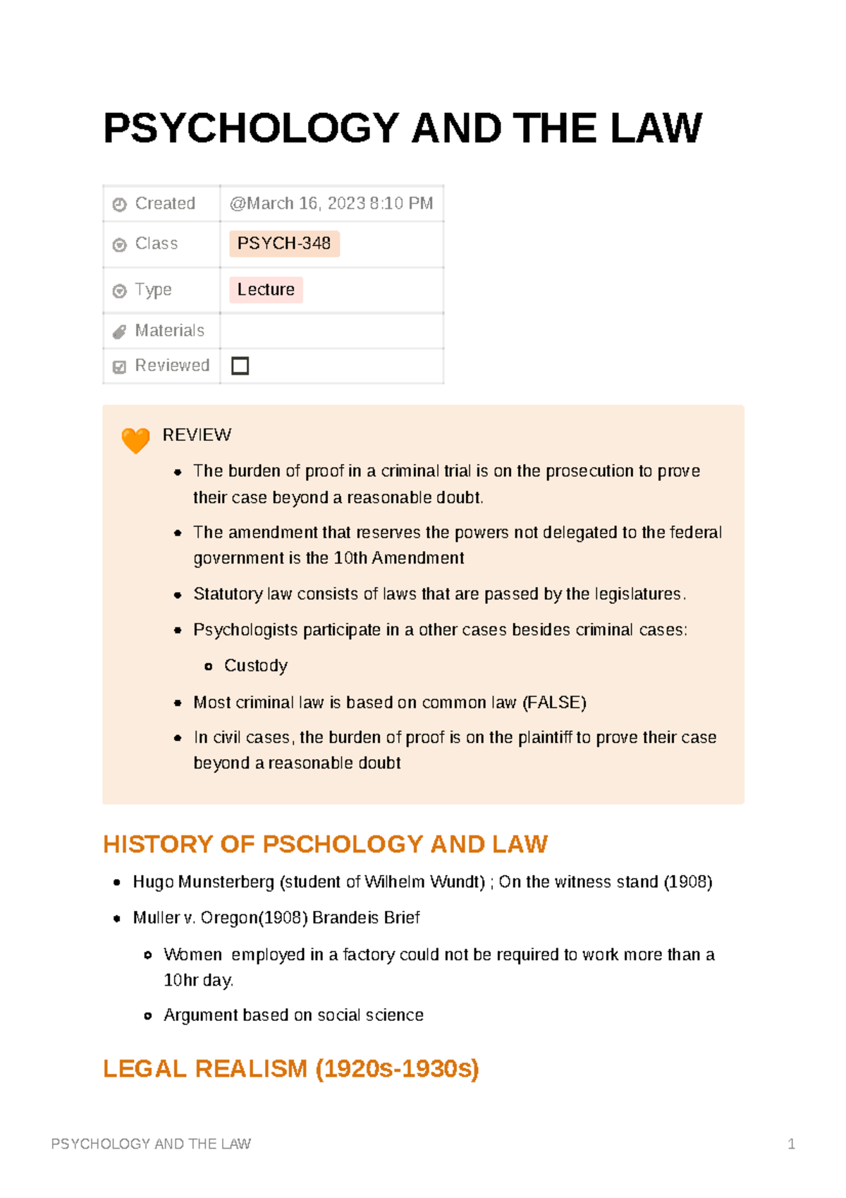 Psych 348- Psychology AND THE LAW - PSYCHOLOGY AND THE LAW Created ...