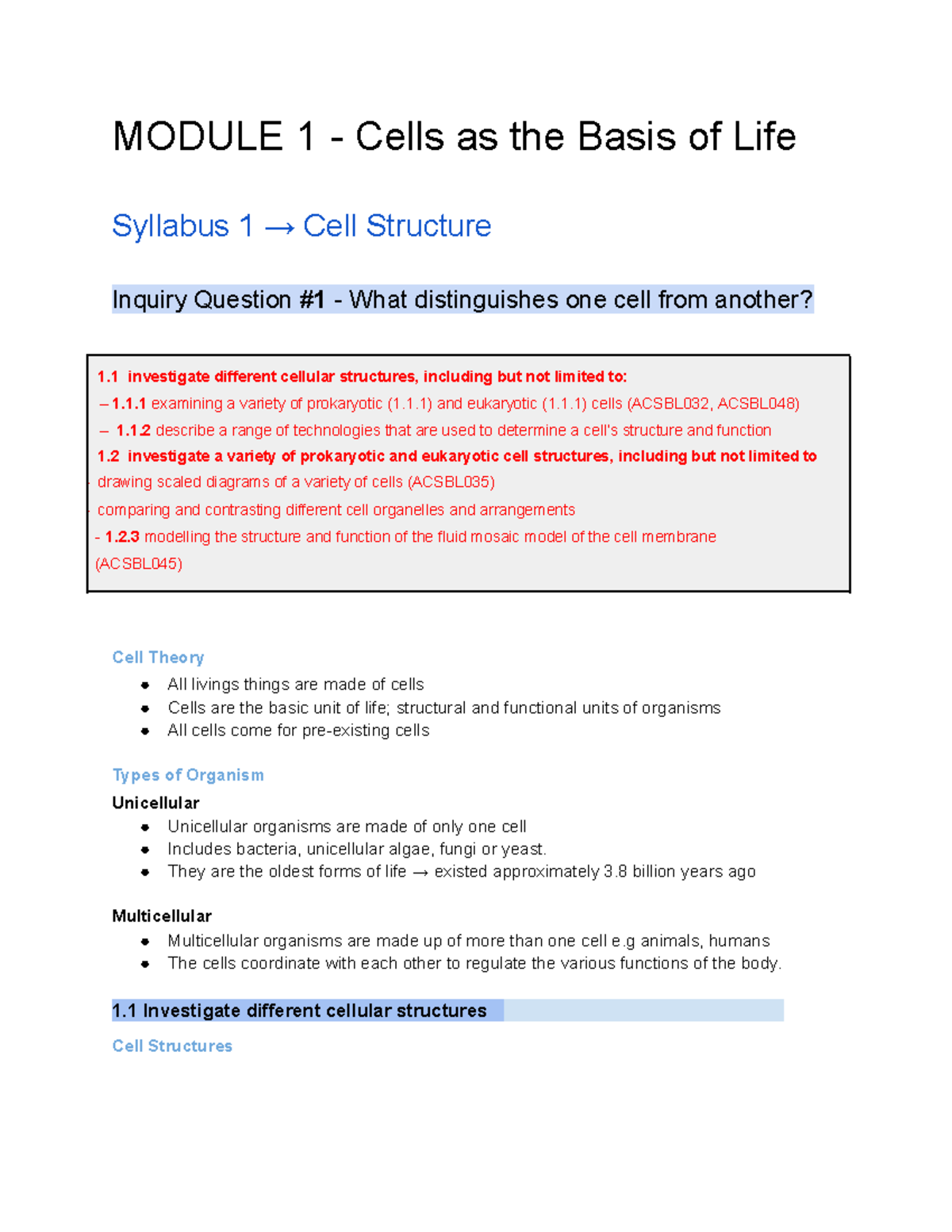 Module 1 - Cells as the Basis of Life - MODULE 1 - Cells as the Basis ...