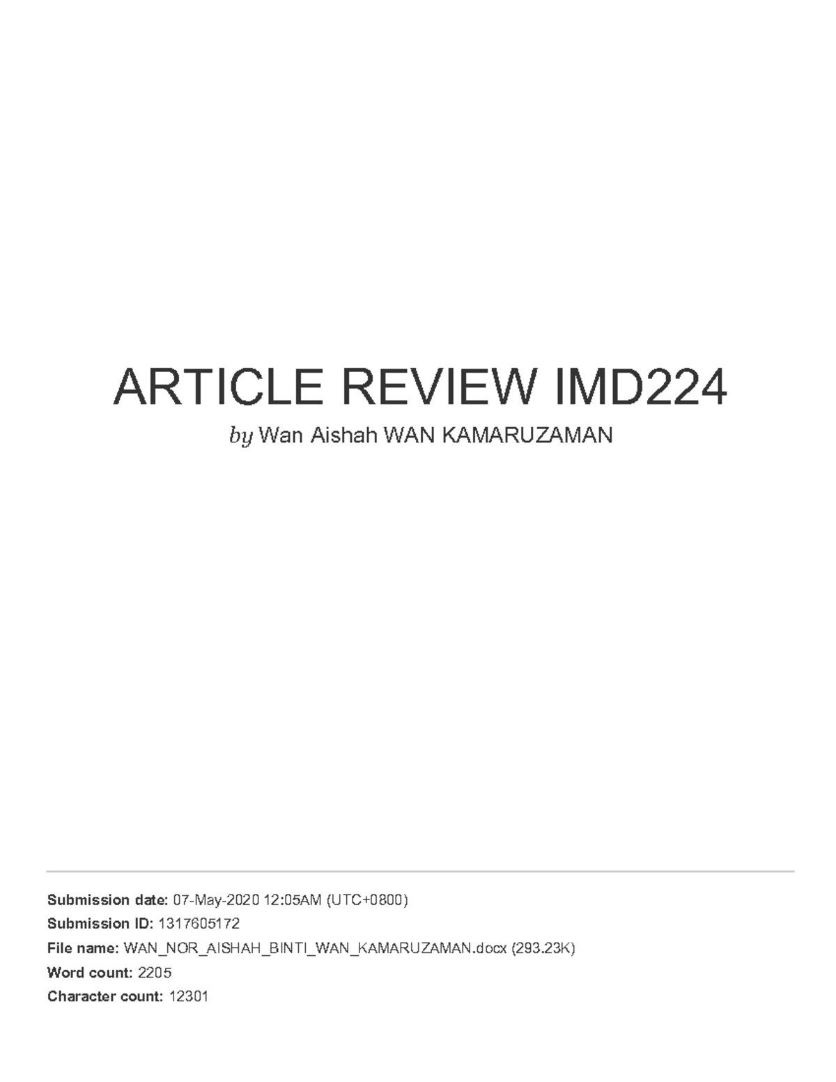 Article Review IMD224 Report - Management of Record Center - UiTM - Studocu