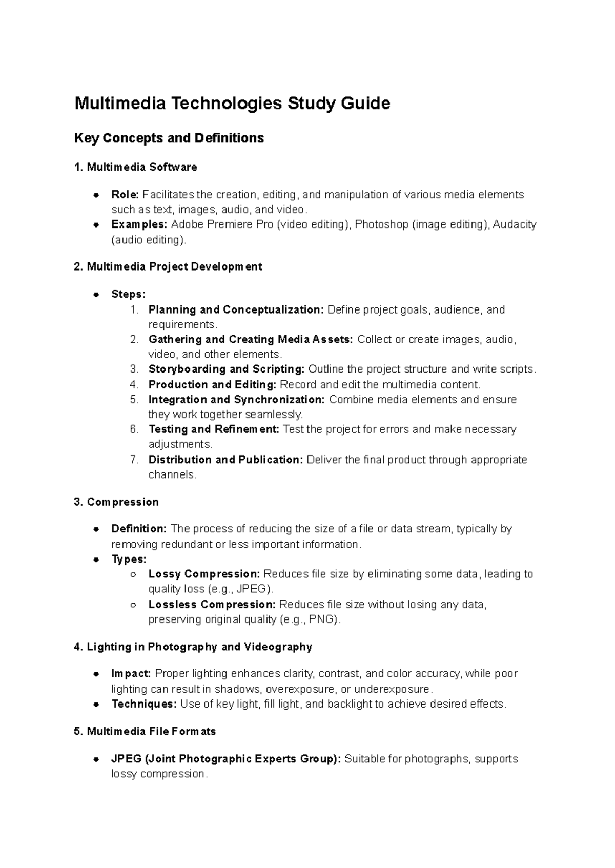 Multi Media - Study Guide - Multimedia Technologies Study Guide Key ...